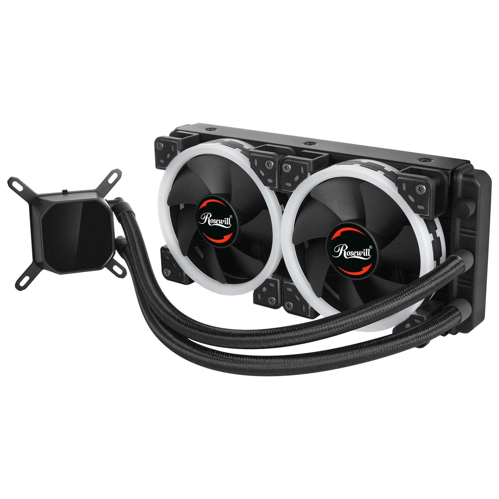 Rosewill RGB 240mm CPU Liquid Cooler, All-in-One Closed Loop PC Water Cooling, Quiet Addressable RGB Ring Fans, Intel/AMD Compatible, 400mm Sleeved Tubing - PB240-RGB