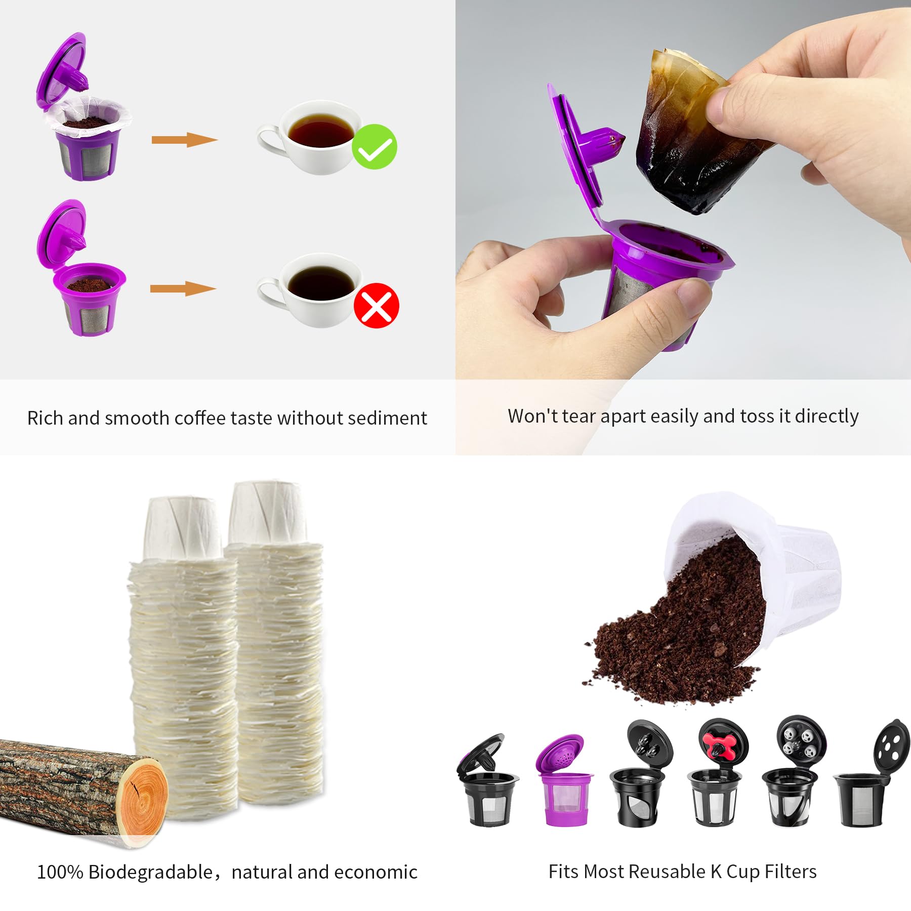 Velocvil Disposable Paper K Cup Filters, 100 Counts Coffee Filters Compatible with All Keurig Brewers Single Serve Reusable Pods