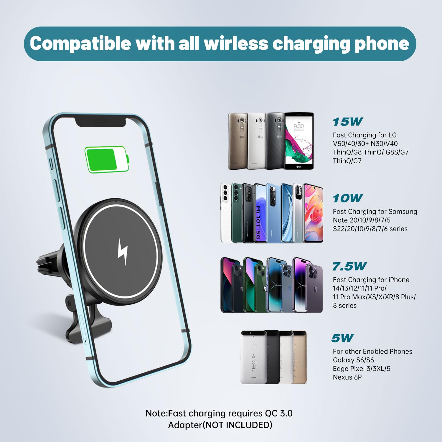 USBERG Magnetic Wireless Car Charger Phone Mount, Fast Wireless Charging Magnets,Car Accessories Air Vent Car Phone Holder with Strong Magnets,Compatible with iPhone Samsung Galaxy Google, LG,etc