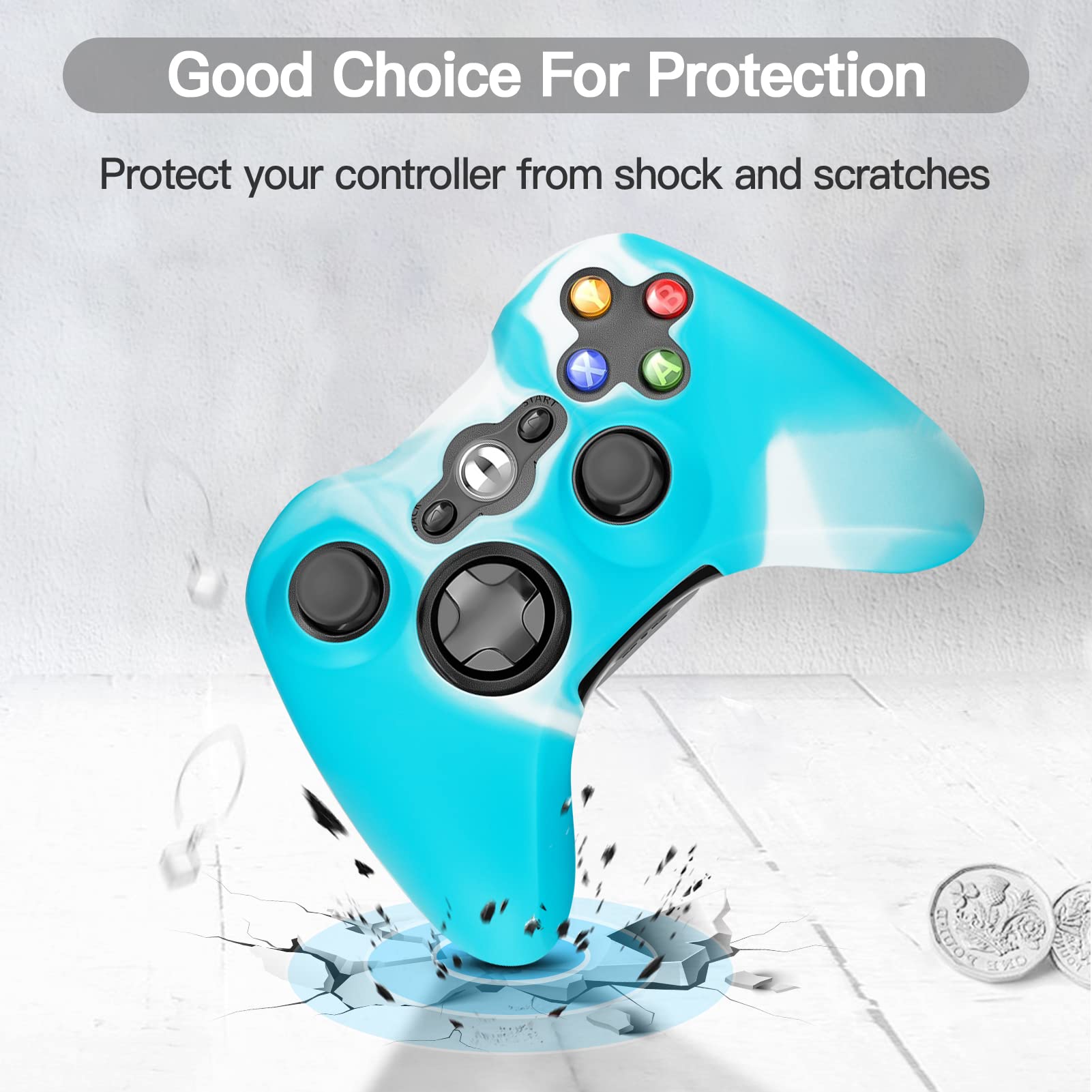 XNMOA Protective Skin for Xbox 360 Cover Case for Xbox Accessories Set, Anti-Slip Soft Comfort Silicone Protector Case Skin Cover for Xbox 360 Controller (Bule White )