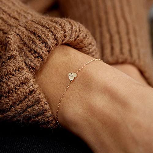 Turandoss Heart Initial Bracelets for Women, 14K Gold Filled Layered Bracelet Minimalist Initial Heart Bracelets for Women Bracelet With Initials A