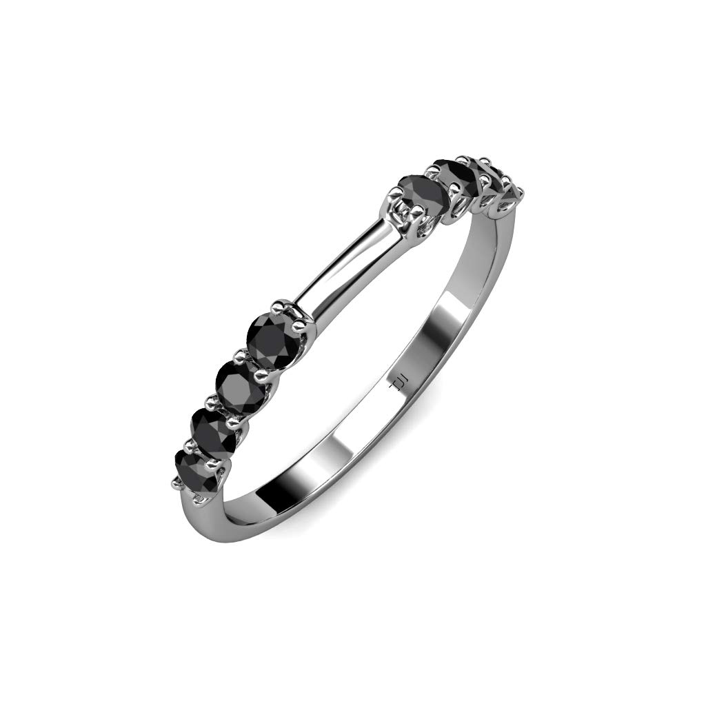 Round Black Diamond 1/2 ctw Women Wedding Band Stackable 14K White Gold-5.0