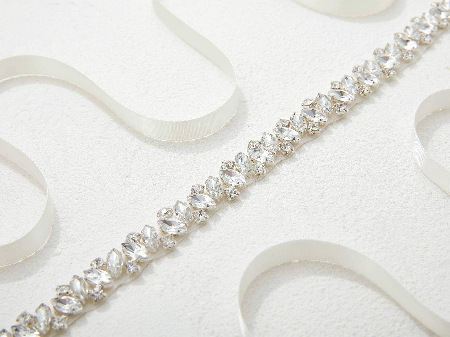 SWEETV Rhinestone Bridal Belt Bridesmaid Sash Crystal Wedding Belt for Dress Evening Gown,Silver