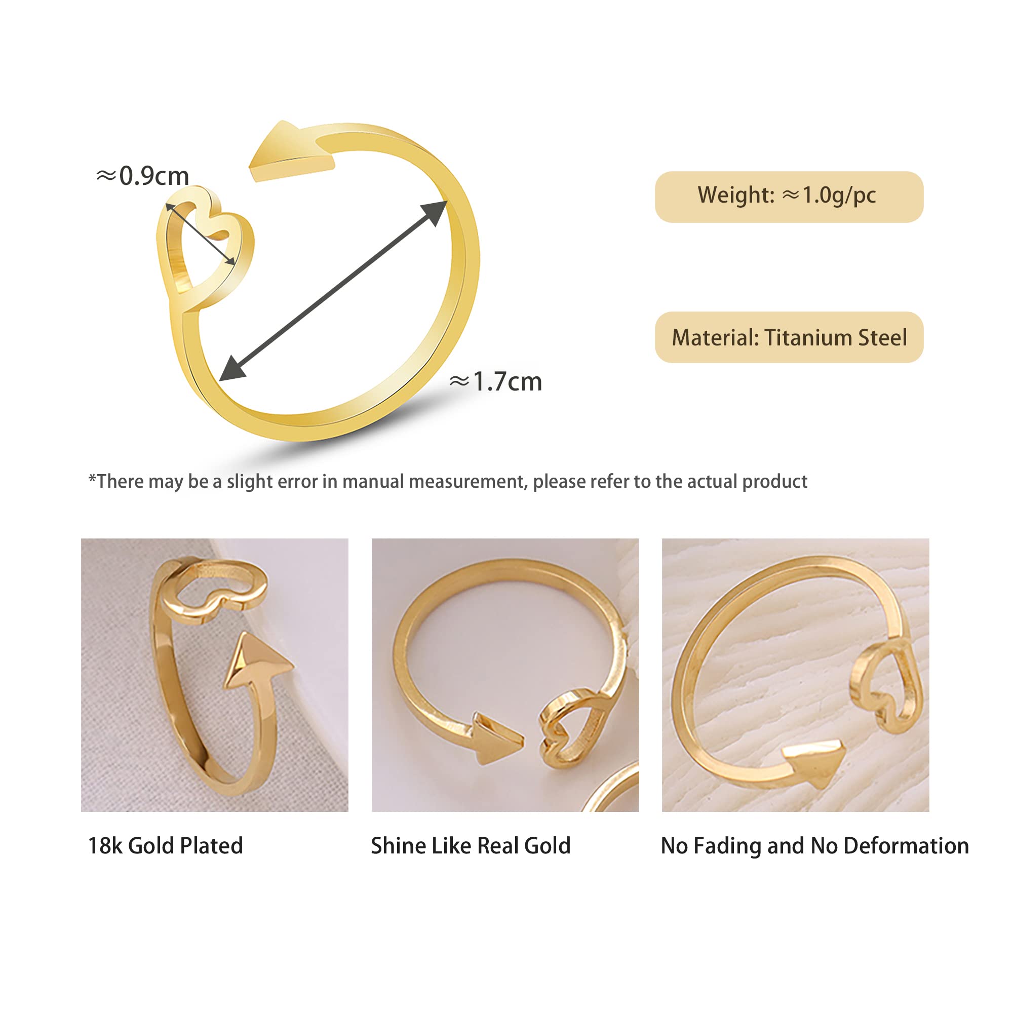 venuspearl Gold Rings for Women 18K Gold Plated Rings Adjustable Open Rings Statement Jewelry Size 7-8 (Style G Gold)
