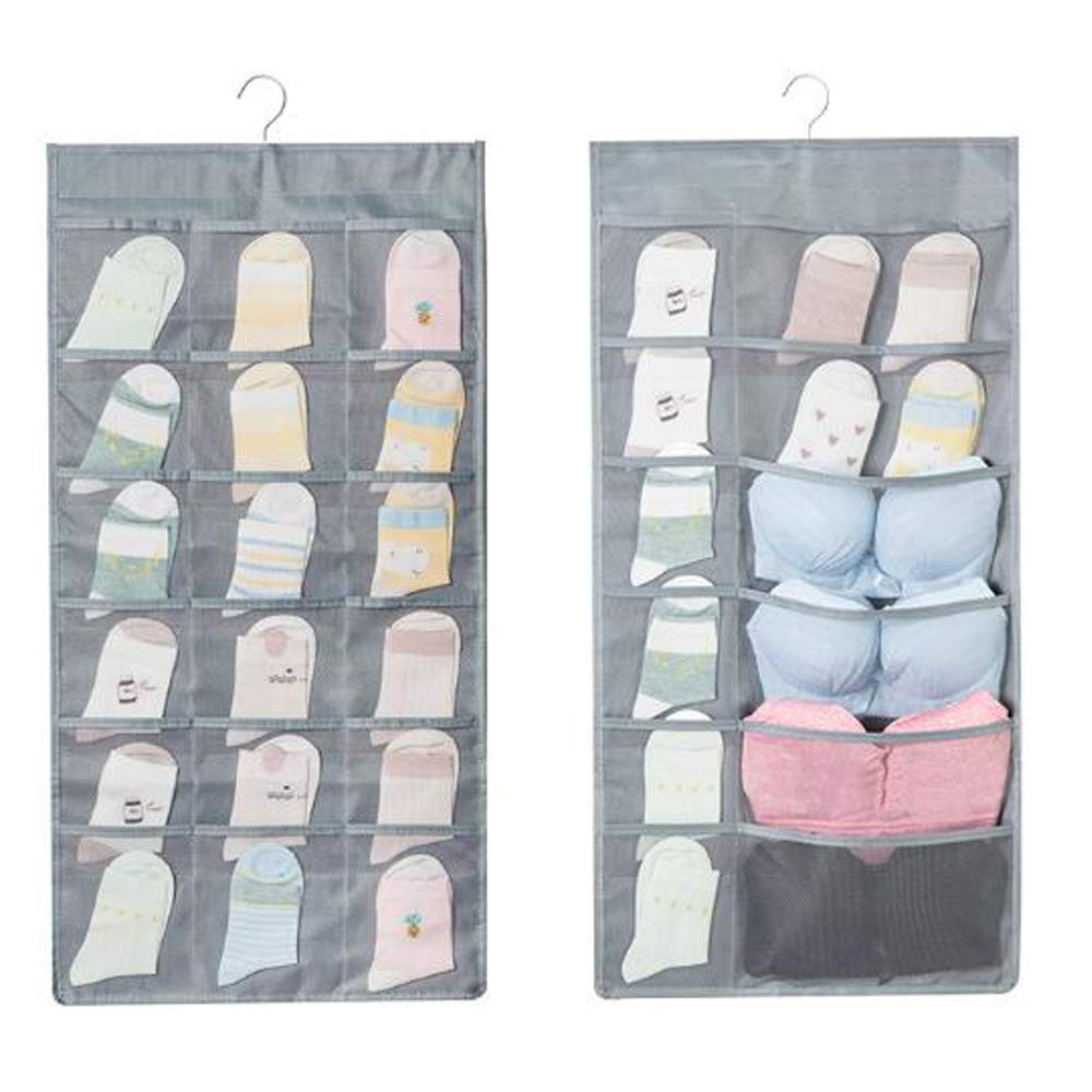 Renashed Durable Closet Underwear Organizer Dual-Sided Hanging for Bra Underwear, Tshirts, Underpants, Socks, Makeup and Sunglasses 30 Pocket Mesh Hanging Storage Gray