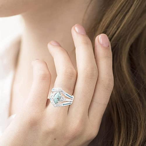 weiyufang 3PCS Natural Turquoise Diamond Ring Set,Vintage Sparkling Natural Gemstone Knuckle Ring Set Jewelry for Womens Mother's Day Birthday Gift
