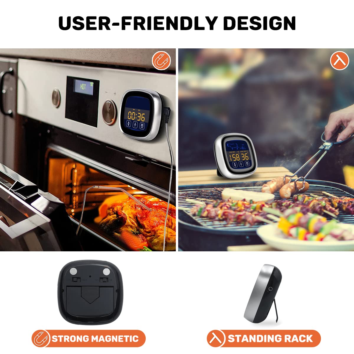Vedozo Digital Meat Thermometer for Cooking, Instant Read LCD Touchscreen Food Thermometer with Long Probe, Cooking Thermometer and Clock Timer for Kitchen, BBQ, Oven by Giveme5