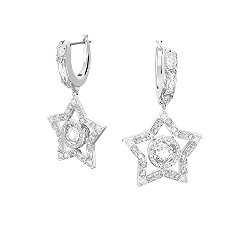 Swarovski Women's White Rhodium Brass Pierced Hoop Earrings with Crystals