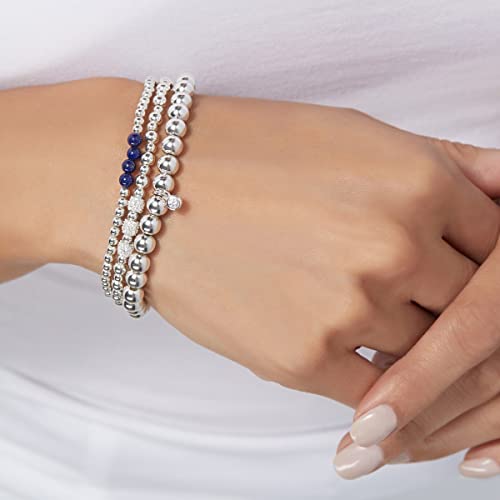 Silpada 'a Threefold of Beads' Cubic Zirconia Stretch Bracelet in Sterling Silver, 6 3/4"