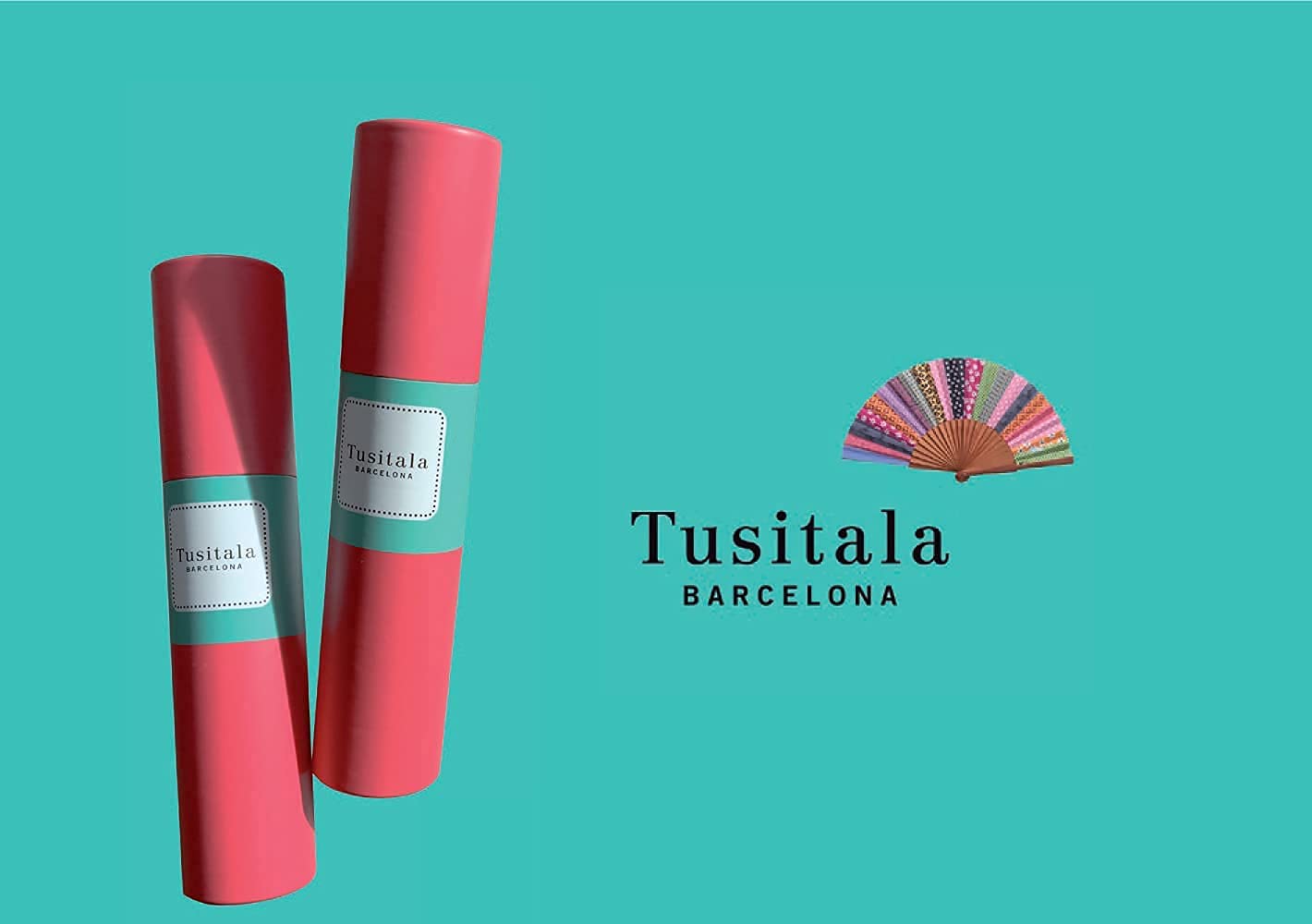 Tusitala Barcelona - Flutter Hand Fan | Handcrafted Spanish Hand Fan | Cotton Fabric and Wood | Includes Protective Jute Cotton Bag | Authentic Gift | 23cm - 9β.