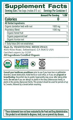 Traditional Medicinals Tea, Organic EveryDay Detox Dandelion, Supports Healthy Liver & Kidney Function, Detox, 96 Tea Bags (6 Pack)