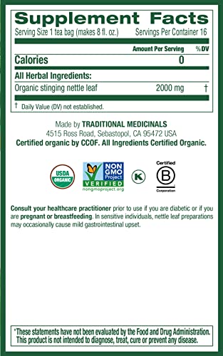 Traditional Medicinals Organic Nettle Leaf Herbal Tea, Supports Joint Health & Overall Wellness, (Pack of 2) - 32 Tea Bags Total