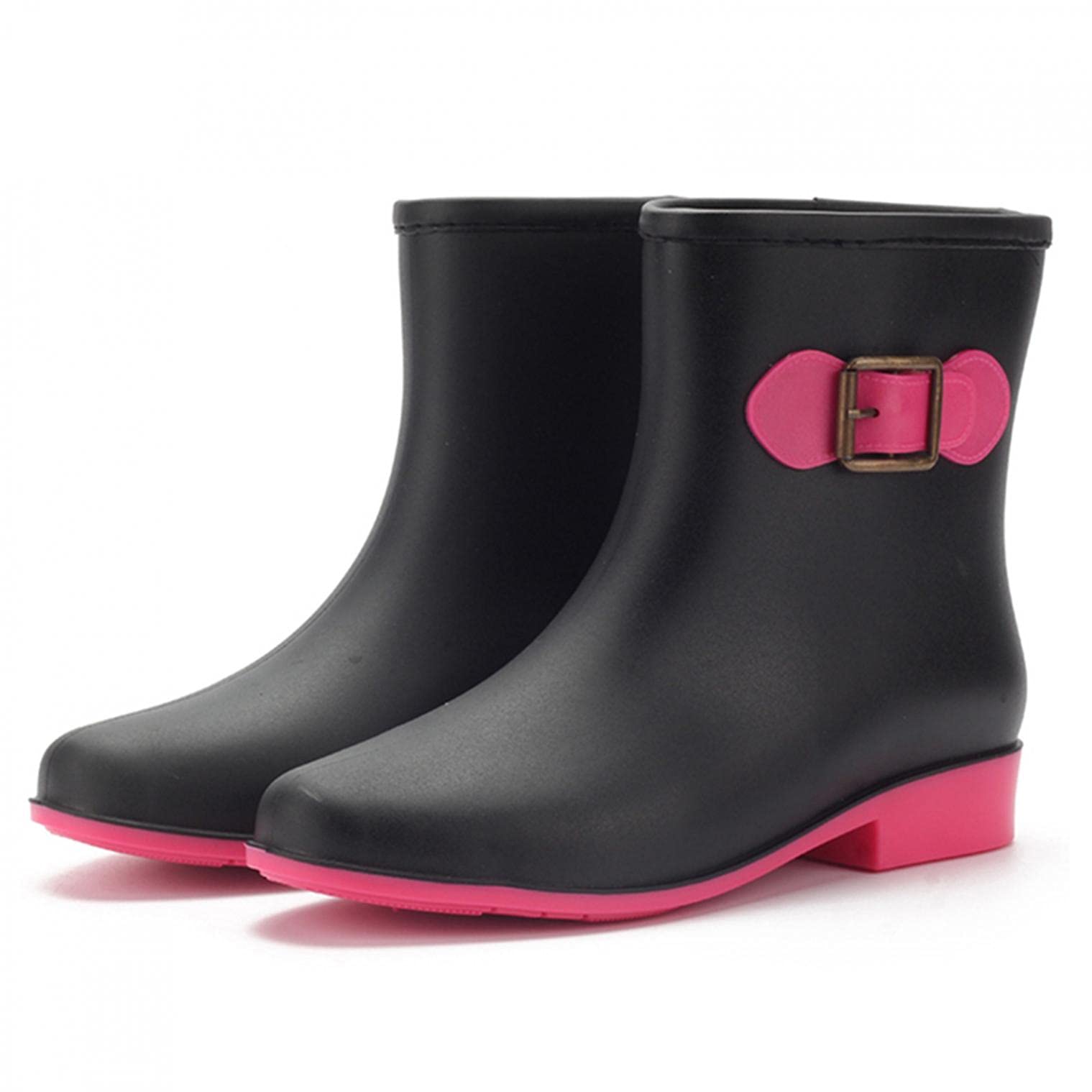 Xudanell Mujer Botas Mid-Calf Matte Rain Boots Anti-Slip Rubber Non Slip Booties Chelsea Boots Work Boots for Women Hot Pink