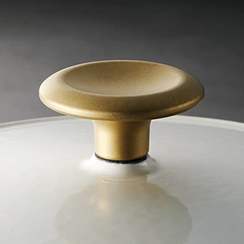 Tramontina Covered Braiser Cast Iron 4 Qt Latte with Gold Stainless Steel Knob, 80131/087DS