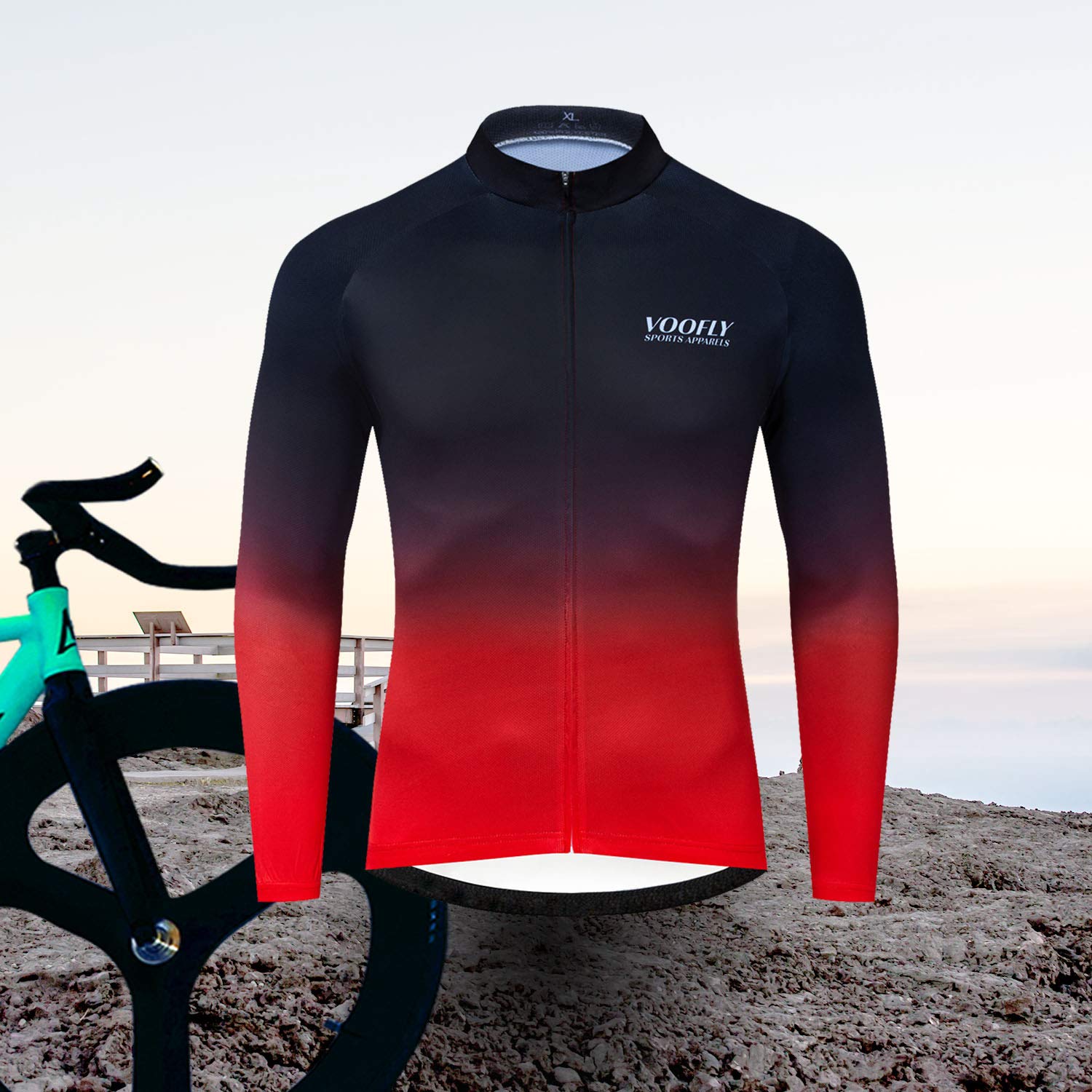 Road Bike Jersey Mens Long Sleeve Reflective Cycling Shirts Full Zipper Bicycle Clothes Tops Blue Red X-Large