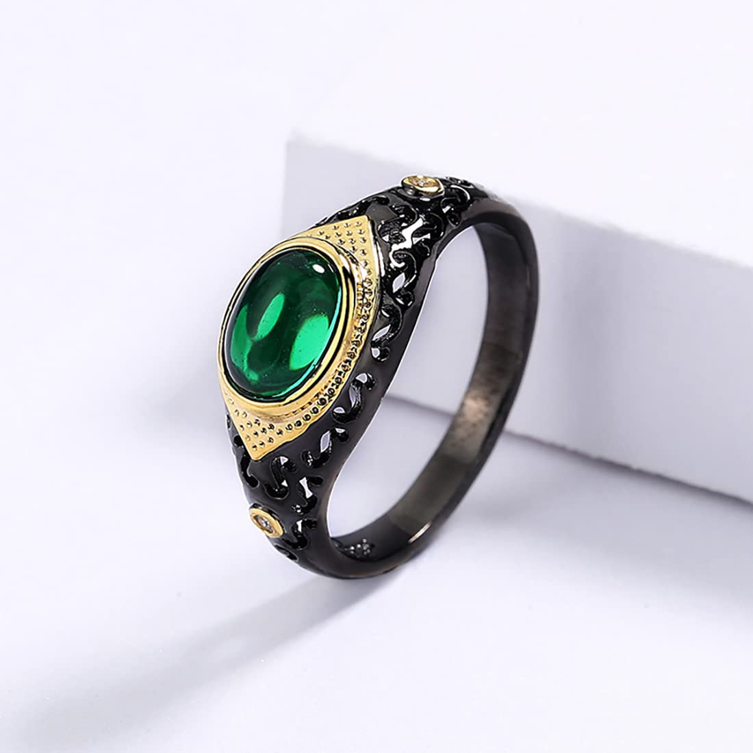 Women's Rings Egg Shape Chrysoprase Rings Natural Emerald Rings Gemstone Rings for Men Women Boys Girls (10)