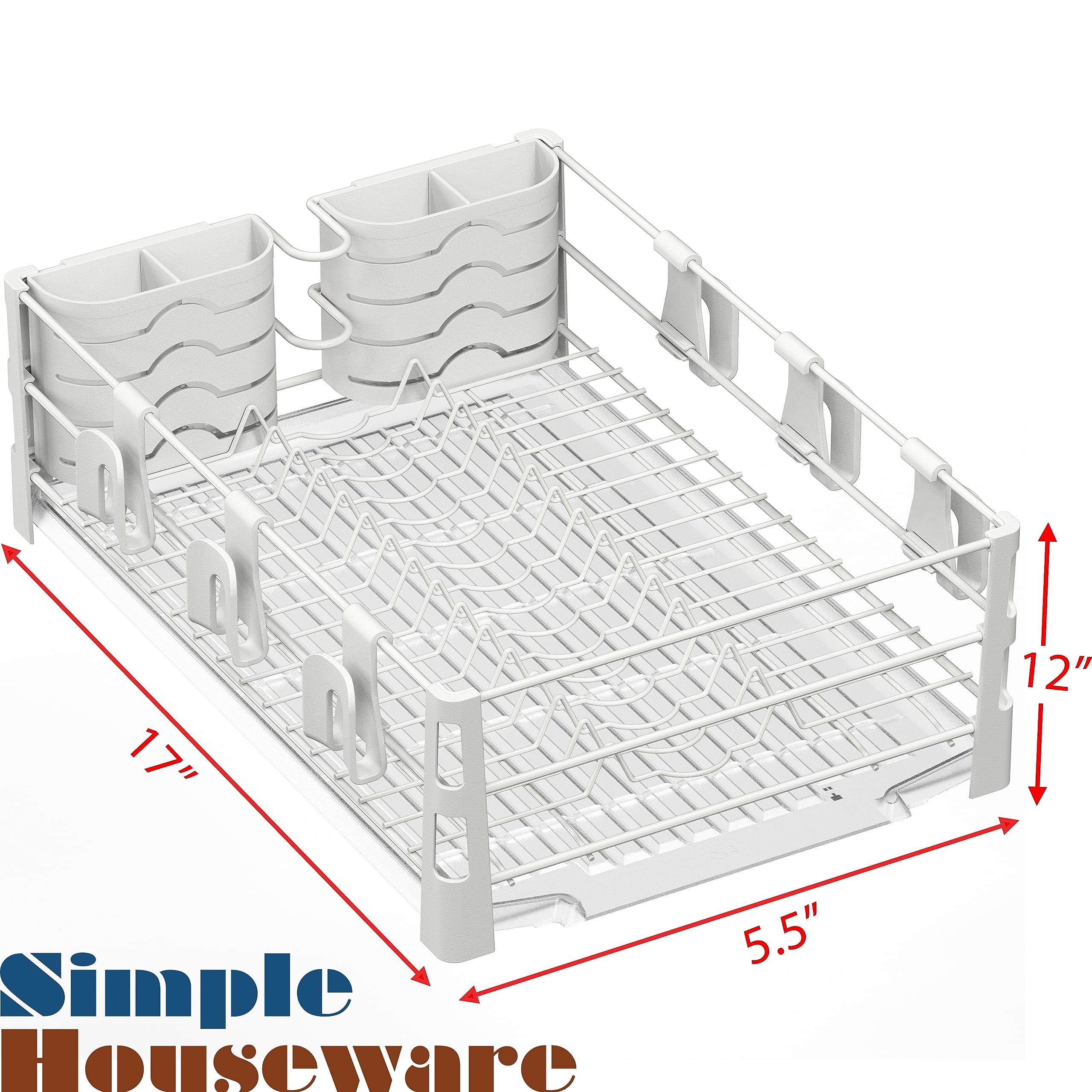Simple Houseware Dish Rack with Drainers, Mug Holder and Utensil Holder, White