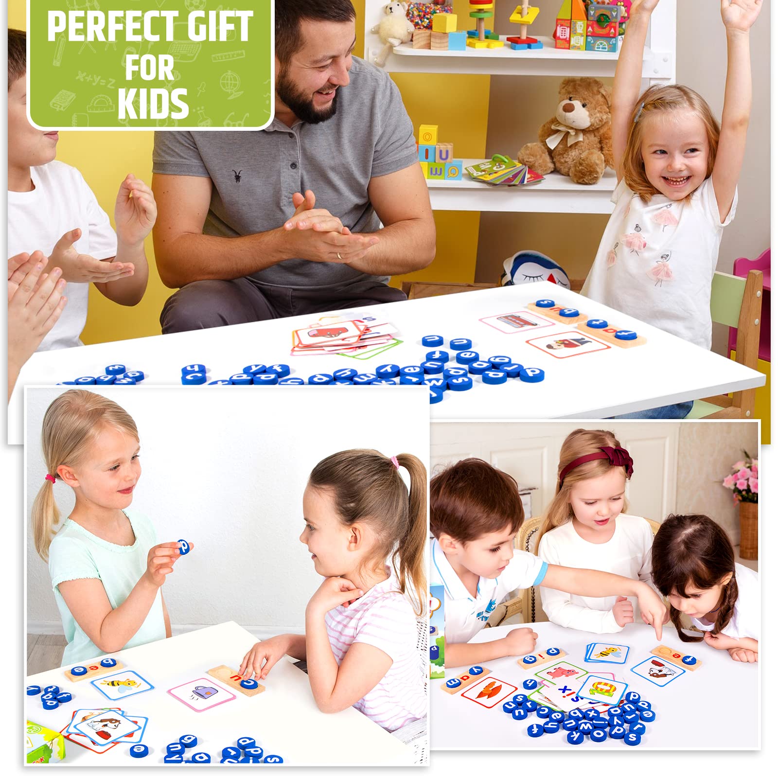 Wooden CVC Word Spelling Games, Educational Toys for 3-6 Years Old Kids,Kindergarten Learning Activities, See and Spell Learning Toys for Kids 3-5
