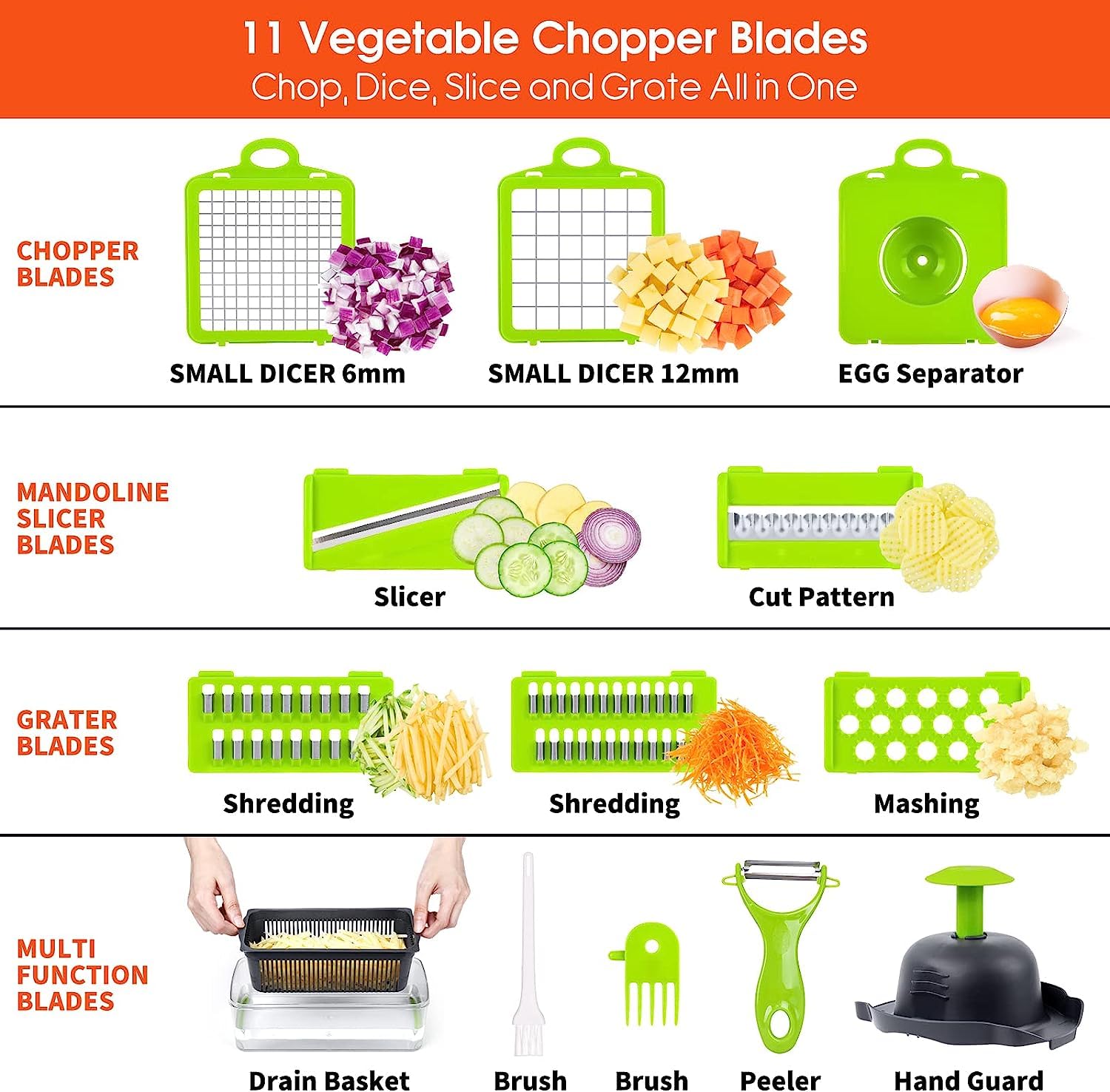Vegetable Chopper Onion Chopper, Multifunctional 13 in 1 Food Chopper, Professional Mandoline Slicer for Kitchen Veggie Cutter Dicer With 8 Blades, Potato Tomato Carrot Garlic Chopper with Container