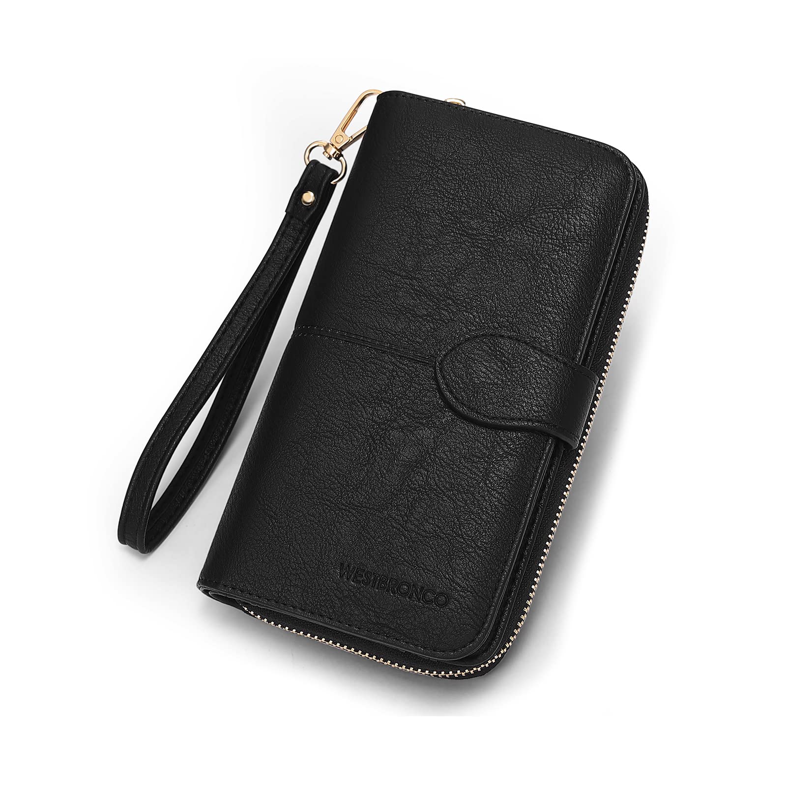 WESTBRONCO Women's Wristlet Handbags Leather Wallet Bifold Ladies Cluth Credit Card Holder Black