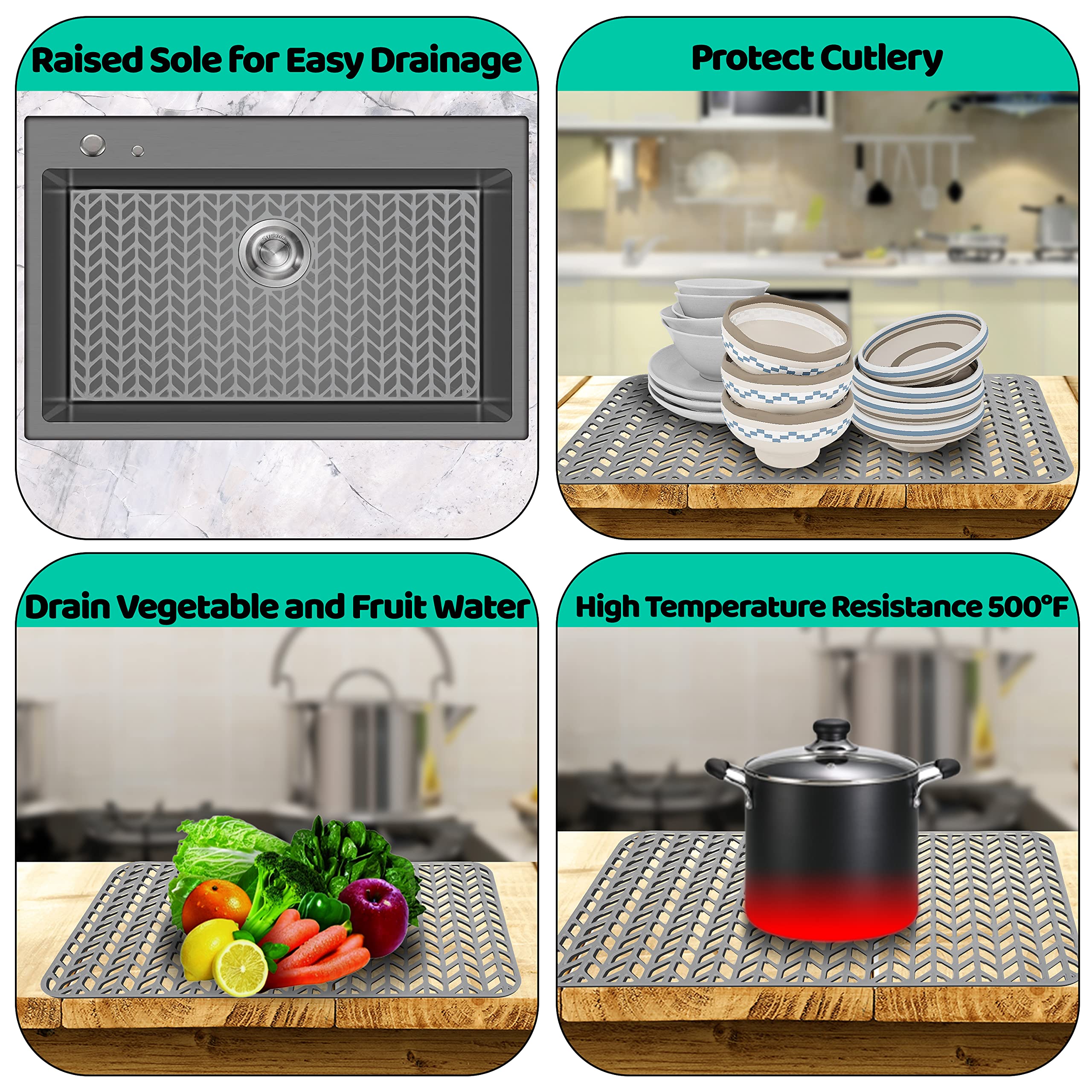 Sink Silicone Protector for Kitchen Sink 26''x14'' ,Back Drain Kitchen Sink Grid Fitting, Heat Resistant Non-Slip, Farmhouse Stainless Steel Porcelain Sink Bottom Sink Mat