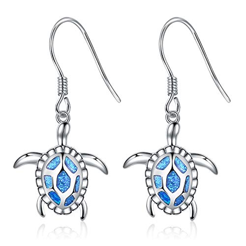 Sea Turtle Dangle Earring for Women - 925 Sterling Silver Blue Tortoise Drop Earring Beach Jewelry Gift for Ocean Lover