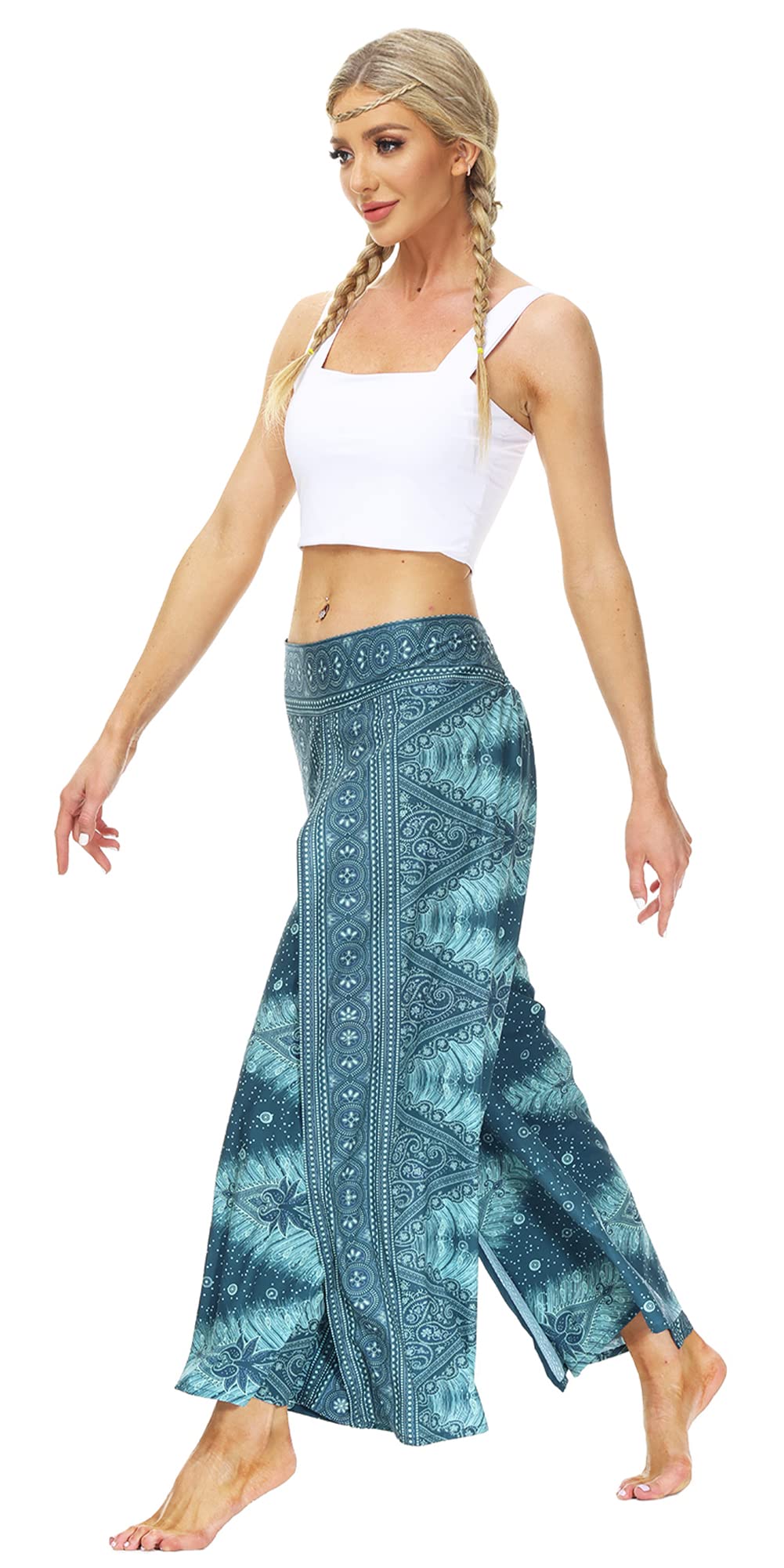 Women's Thai Palazzo Harem Pants Bohemian Yoga Pilate Pants Summer Loose Boho Hippie Pants High Waisted Flowy Wrap Bottom
