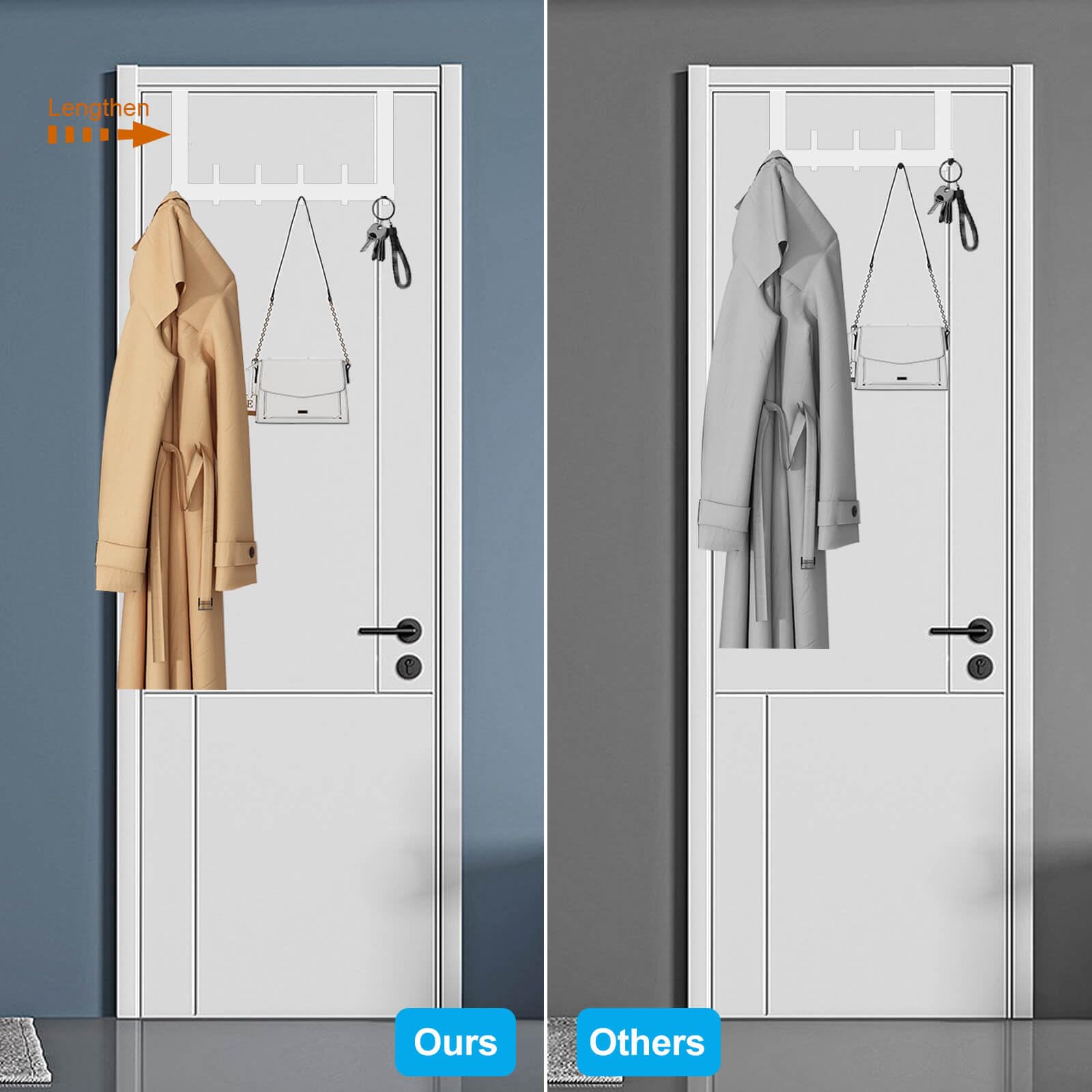 Peasulin Over The Door Hooks, Sturdy Door Hanger, Large Over The Door Towel Rack with 12 Hooks, Heavy Duty Easy to Install, for Bathroom, Bedroom,Kitchen,Hanging Towels, Coats (White).