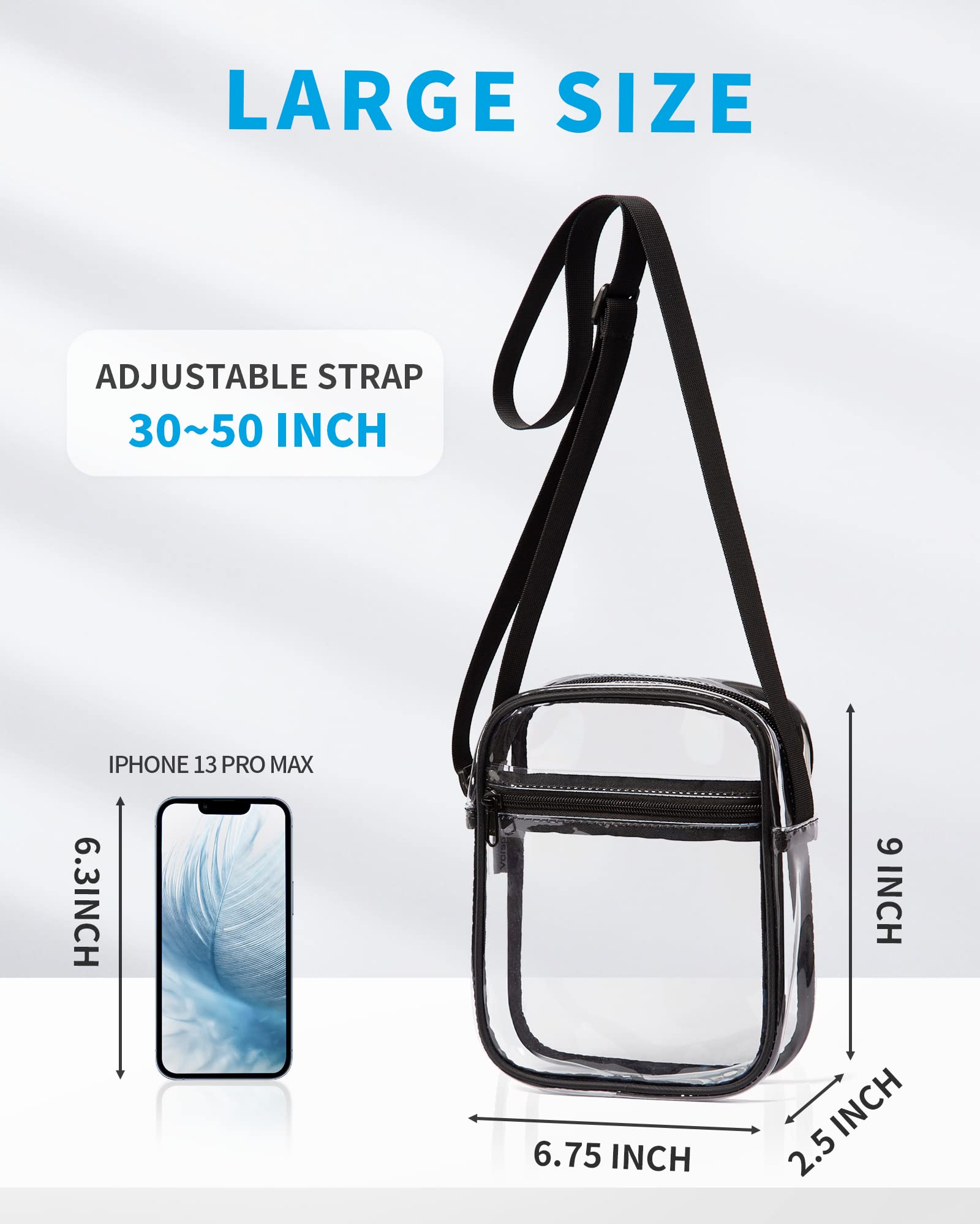 Vorspack 2 Packs Black Clear Purse Stadium Approved - Clear Bag Clear Crossbody Bag for Concerts Sports Festivals