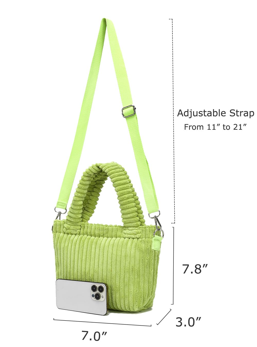 YIKOEE Mini Corduroy Tote Bag for Women Cute Small Tote Bags(Lime Green)