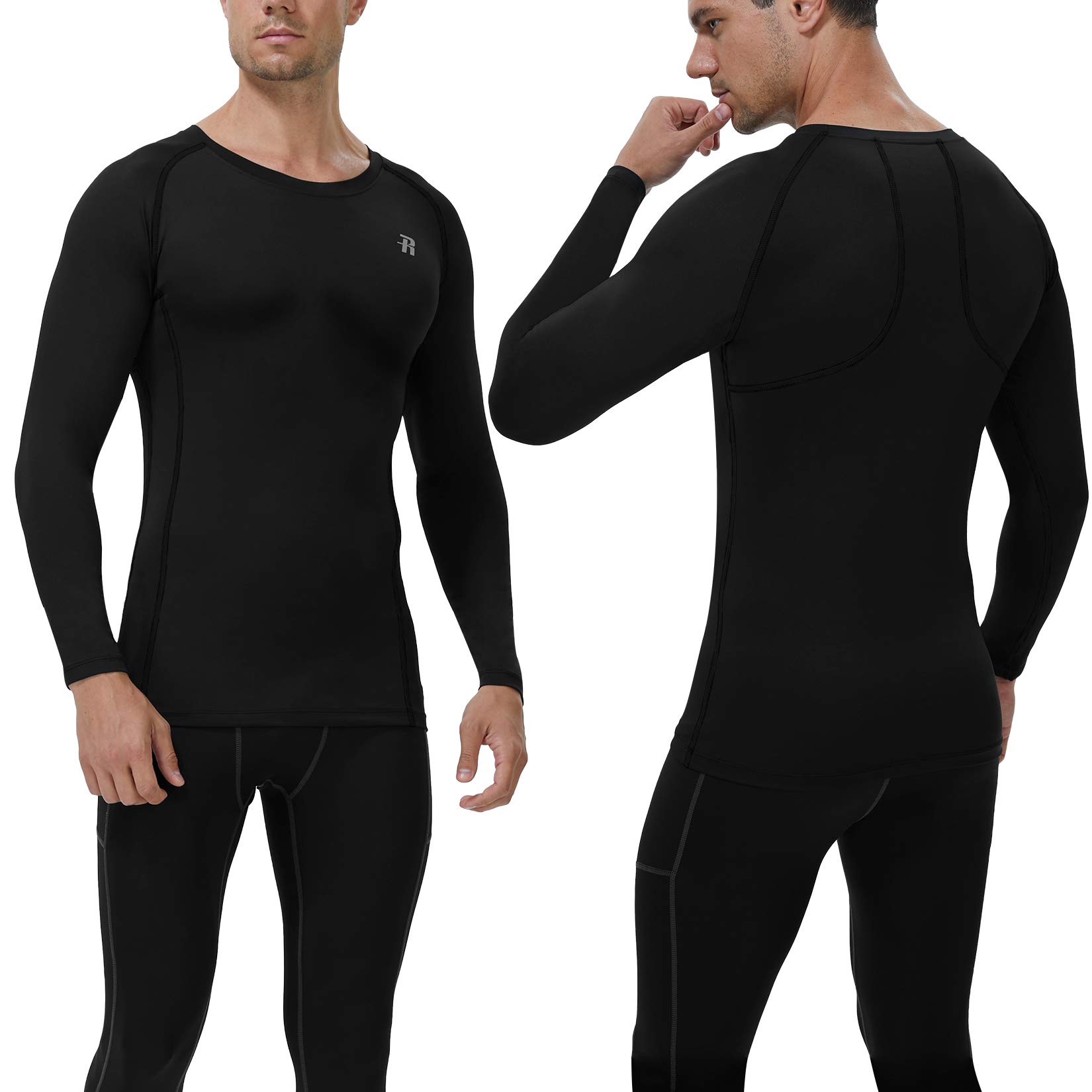 Runhit Long Sleeve Compression Shirts for Men (3 Pack) Athletic Workout Quick Dry Base Layer Shirt (XL,Black,Blue,Gray)