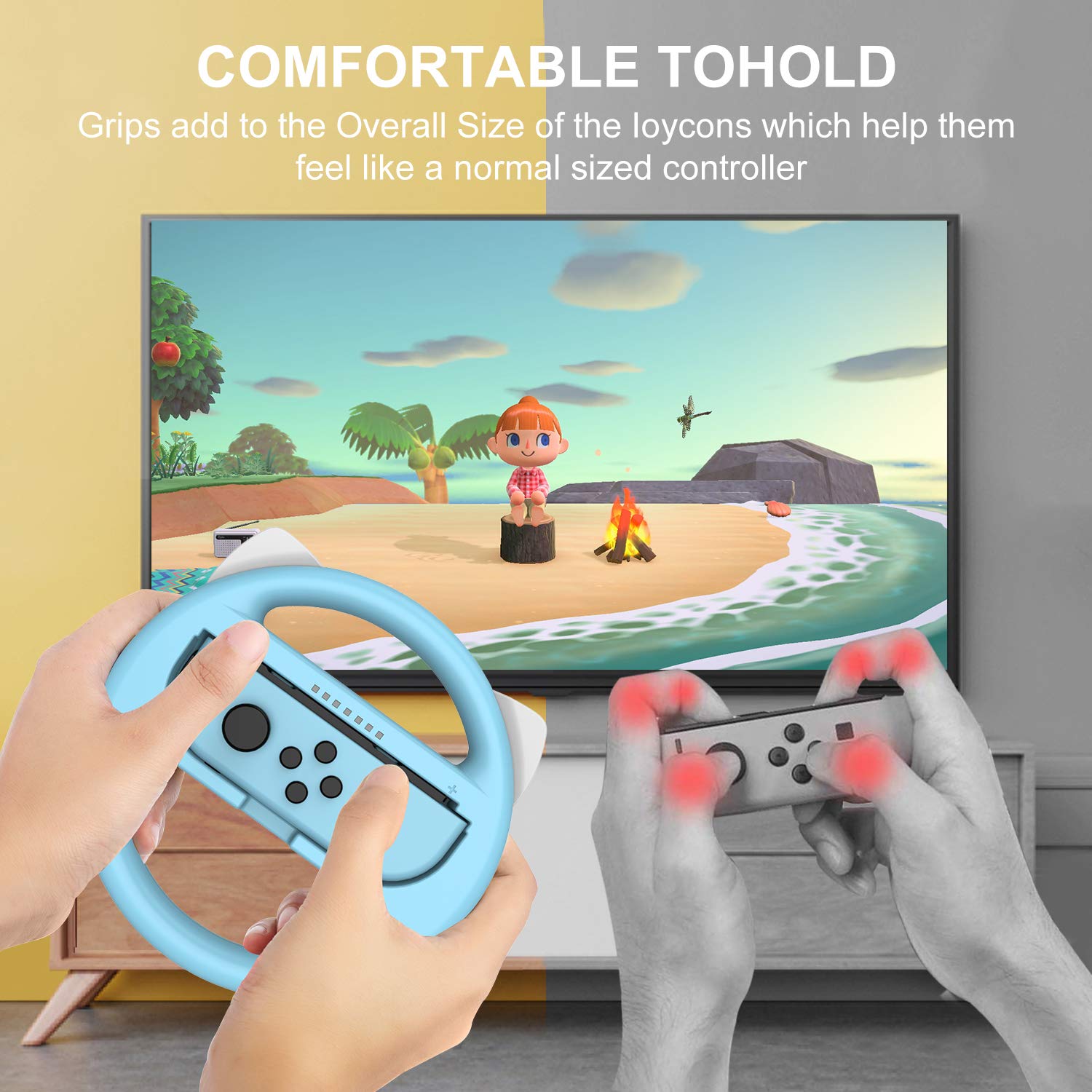 Switch Steering Wheel for Joycon Controller,Hand Grips for Switch Controllers, Comfort Racing Wheels 8 Deluxe Switch Accessories Cute Blue and Pink