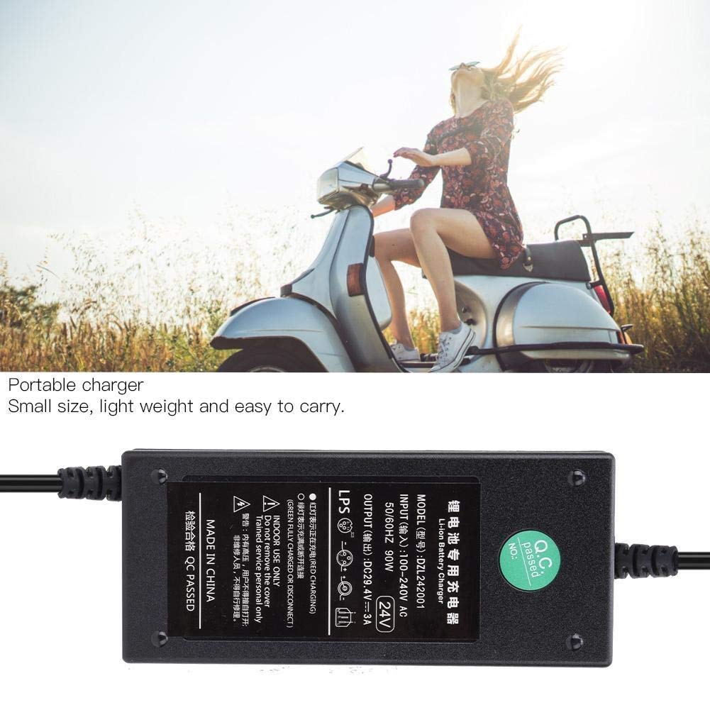 REOUG Scooter Charger,24V 20A Plastic Portable Lithium Battery Charger for Electric Scooter Bicycle Output DC29.4V 3A US Plug 100-240V()