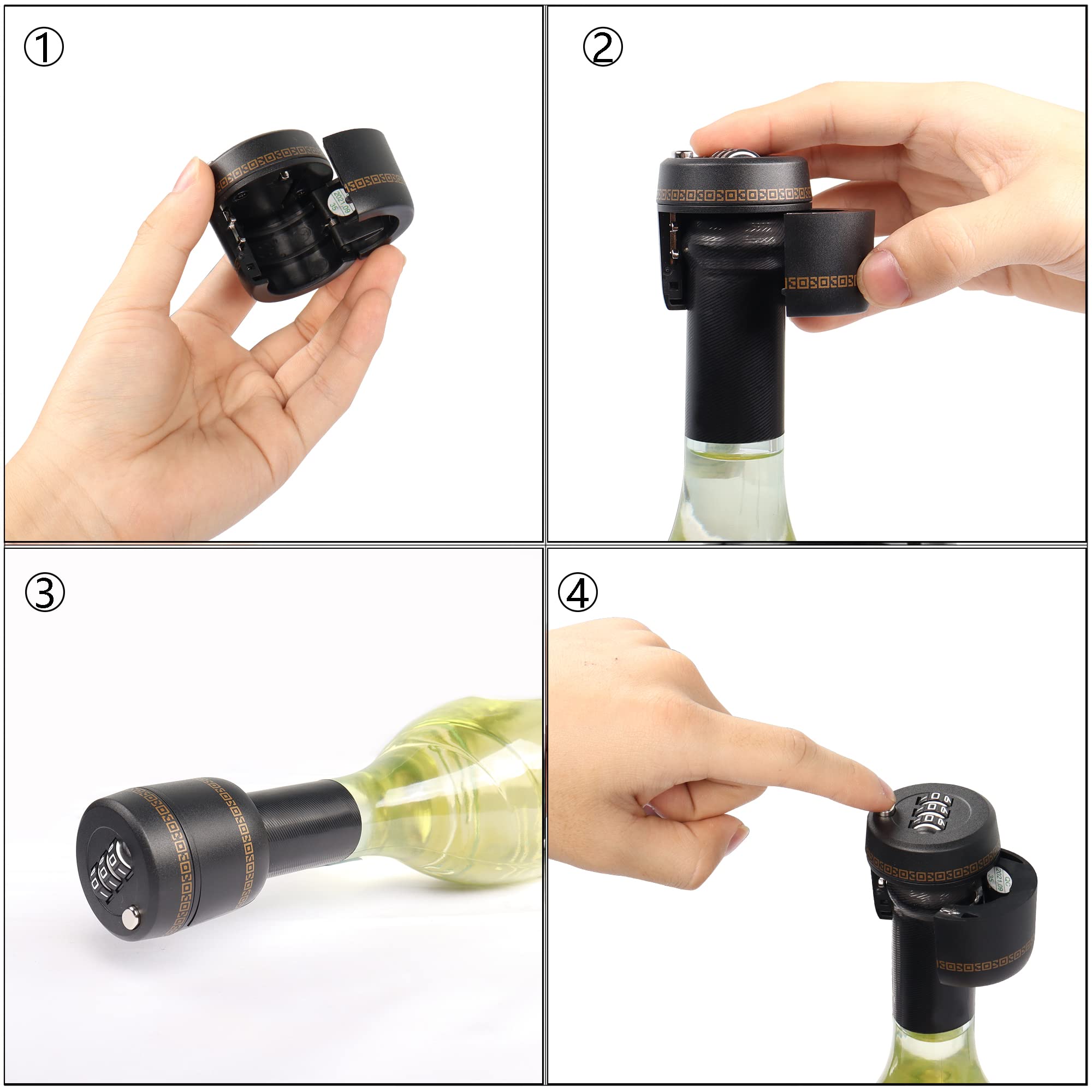 YAODHAOD Combination Lock for Wine, Drink Bottle Lock, Bottle Password Code Digital Lock, Reusable Wine Whiskey Bottle Top Stopper (Diameter of the Bottle Mouth Must Be Between 26mm to 28mm)