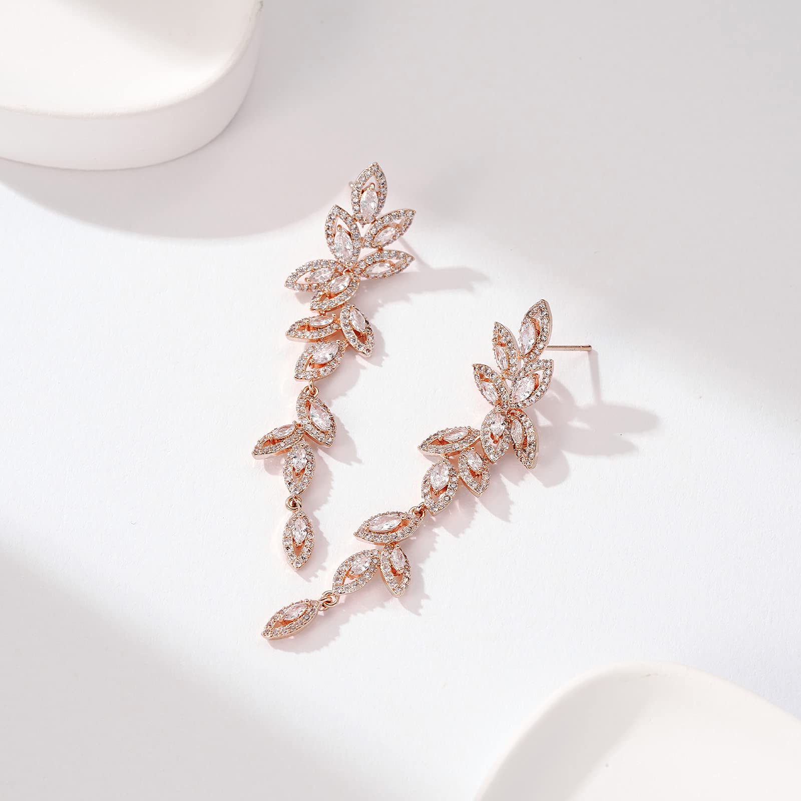 SWEETV Wedding Bridal Chandelier Earrings for Brides Bridesmaids, Crystal Rhinestone Long Drop Dangle Earrings for Women, Silver