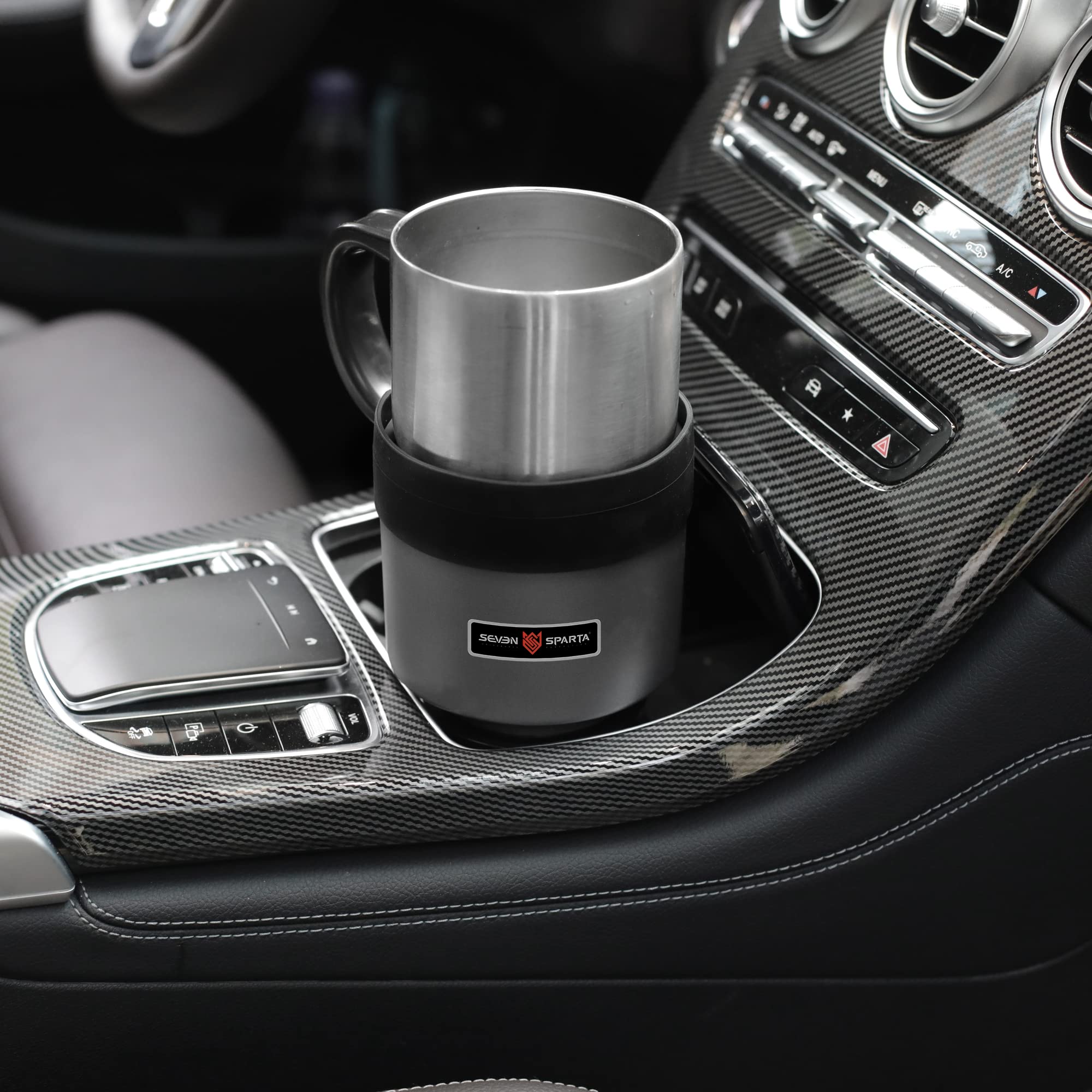 SEVEN SPARTA 2 Pack Car Cup Holder Expander Organizer Adjustable Base, Compatible with Yeti 20/26/30 oz, Hydro Flasks 32/40oz, Nalgenes 30/32/38/48 oz, Other Bottles in 3.4"-3.8" (Black and Silver)