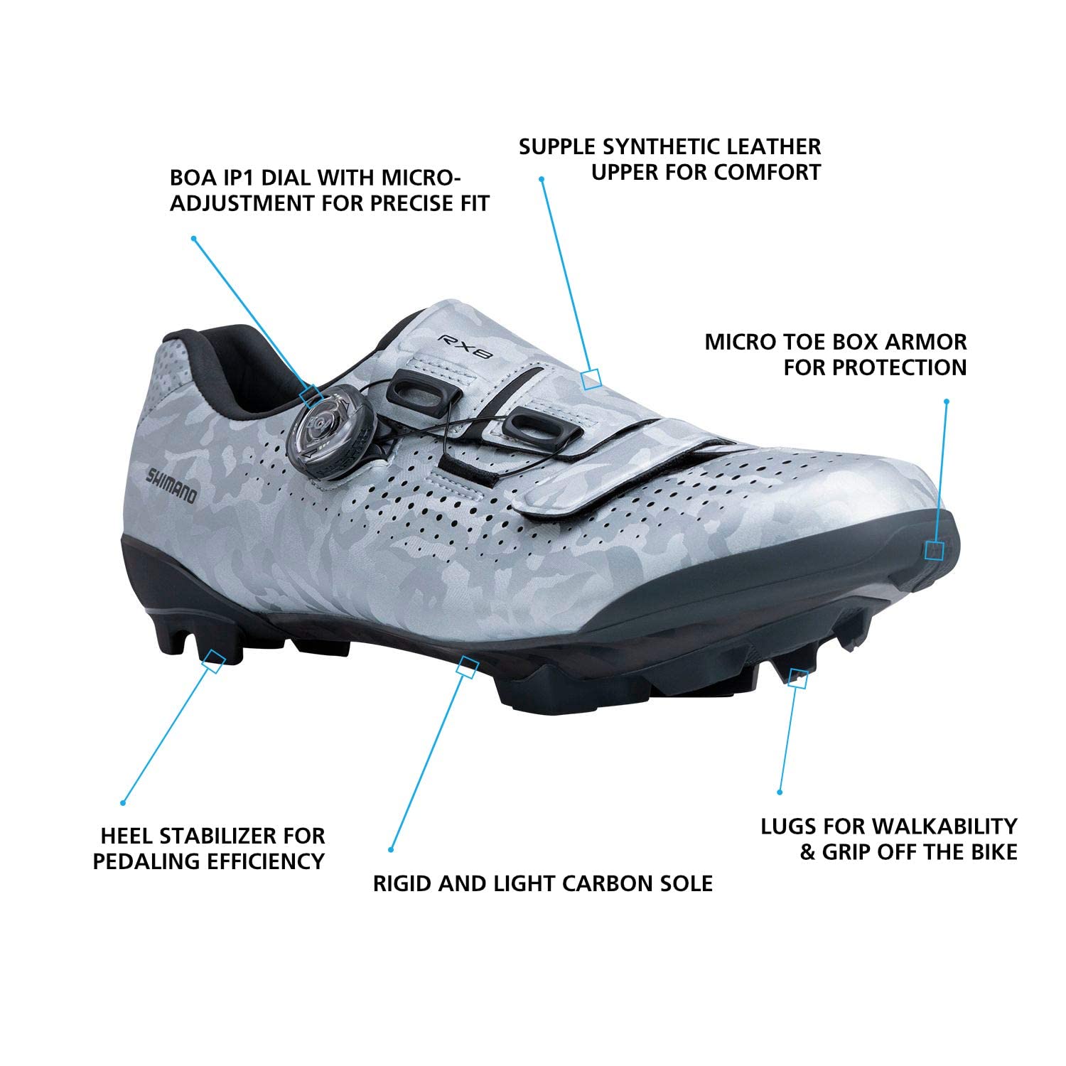 SHIMANO SH-RX800 High Performance Gravel Racing Shoe, Silver, 8.5-9 Men (EU 43)