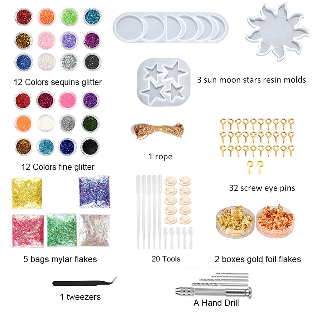 Sun Moon Stars Resin Molds, 89 pcs Silicone Epoxy Casting Molds,Moon Phase Resin Mold for Wall Hanging,Home Decor, Cake Decorations, DIY Resin Crafts