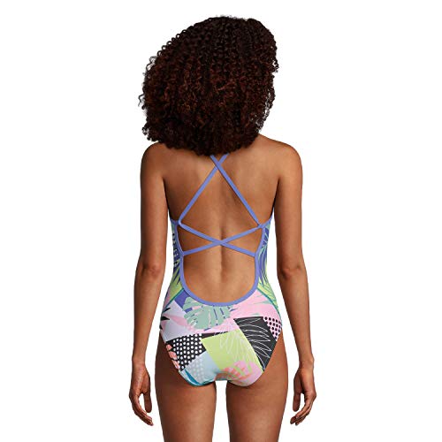 Speedo Women's Standard Swimsuit One Piece Endurance X Back Printed, Black/Turquoise, 32