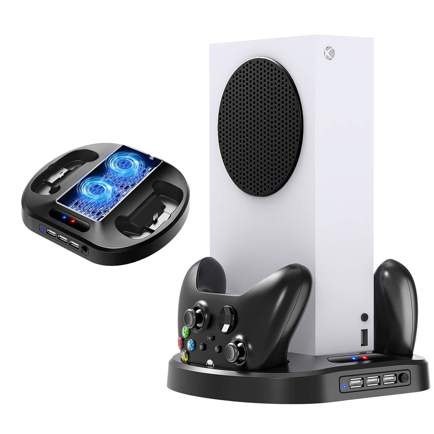 Vertical Cooling Fan Stand for Xbox Series S Console with Charging Stand, LETPLY Cooler Fan System Dual Controller Charger Station for Xbox Series S/X, Charging Station Dock for Xbox Controller