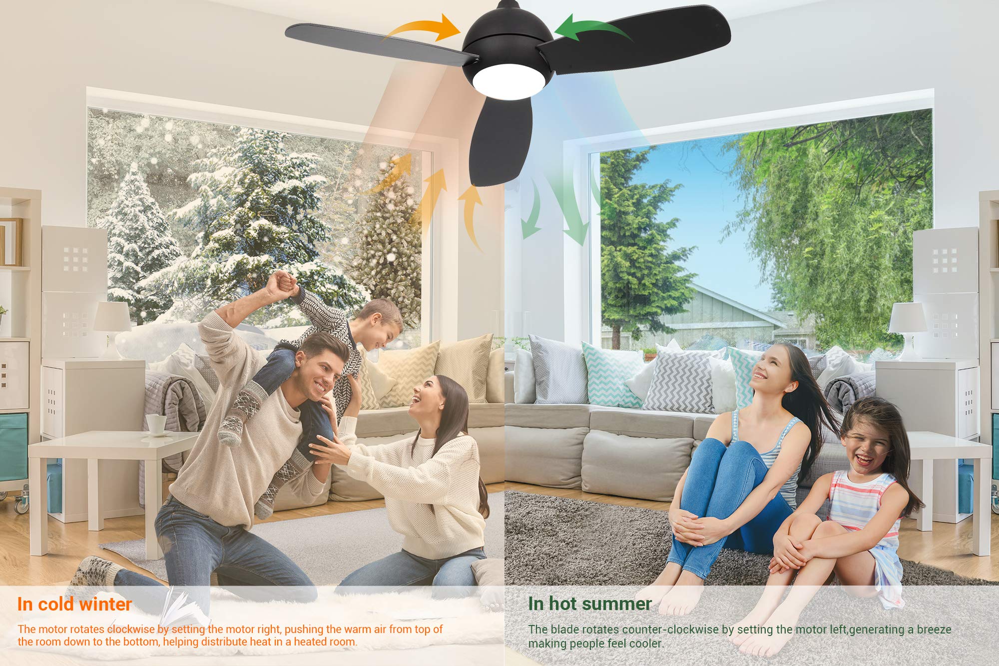 SOLTRONICS Ceiling Fan with Light and Remote 42" LED Ceiling Fan Light 3 Color Temperature Reversible Black/Dark Barn Wood Blade Indoor Use