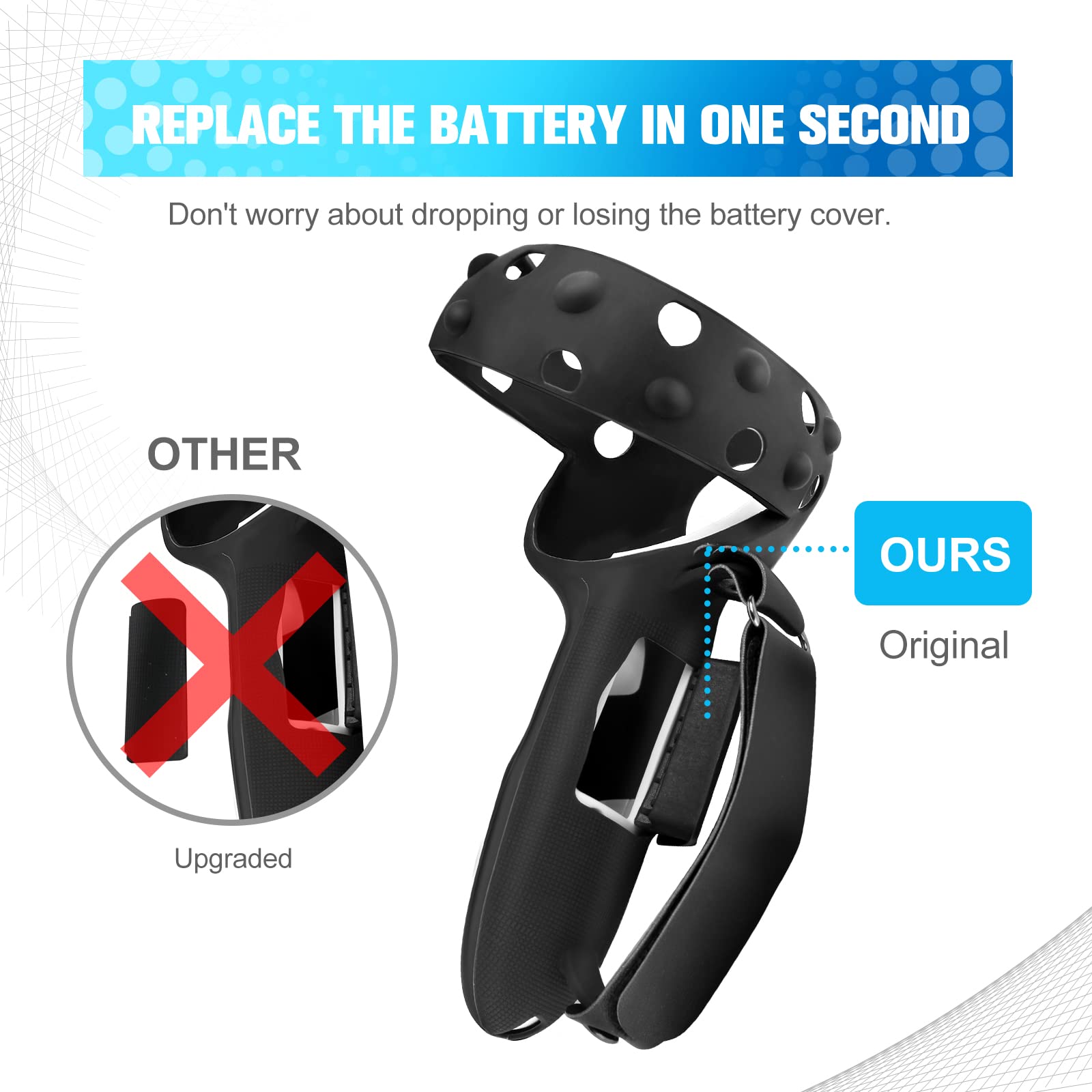 VR Controller Grip Cover Compatible with Meta/Oculus Quest 2 - Upgraded Anti-Slip Silicone with Battery Opening, Adjustable Wrist Knuckle Leather, Anti-Fall Protective Handle Sleeve - VR Accessories