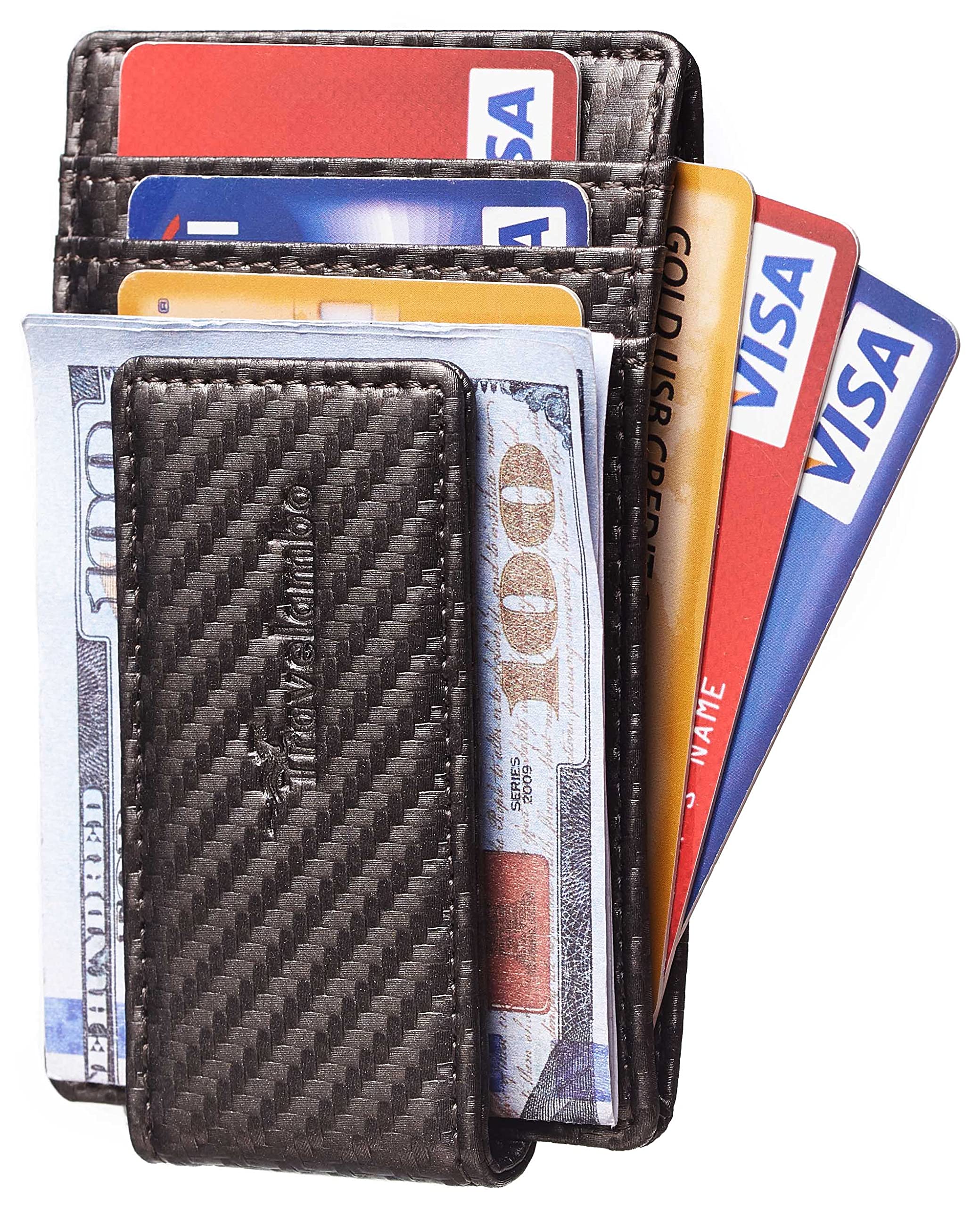 Travelambo Money Clip Front Pocket Wallet Slim Minimalist Wallet RFID Blocking(Carbon Metal Gun)