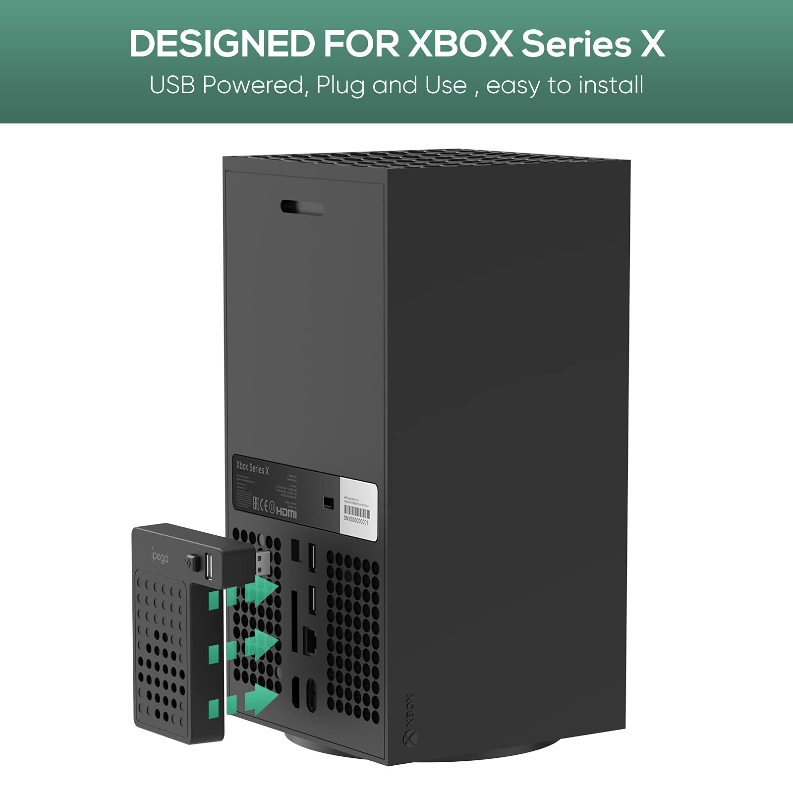 Vertical Cooling Fan for Xbox Series X, USB Powered Cooling Fan Cooler Standing Mount with USB Hub Port, On/Off Switch, Compatible with Xbox Series X Console