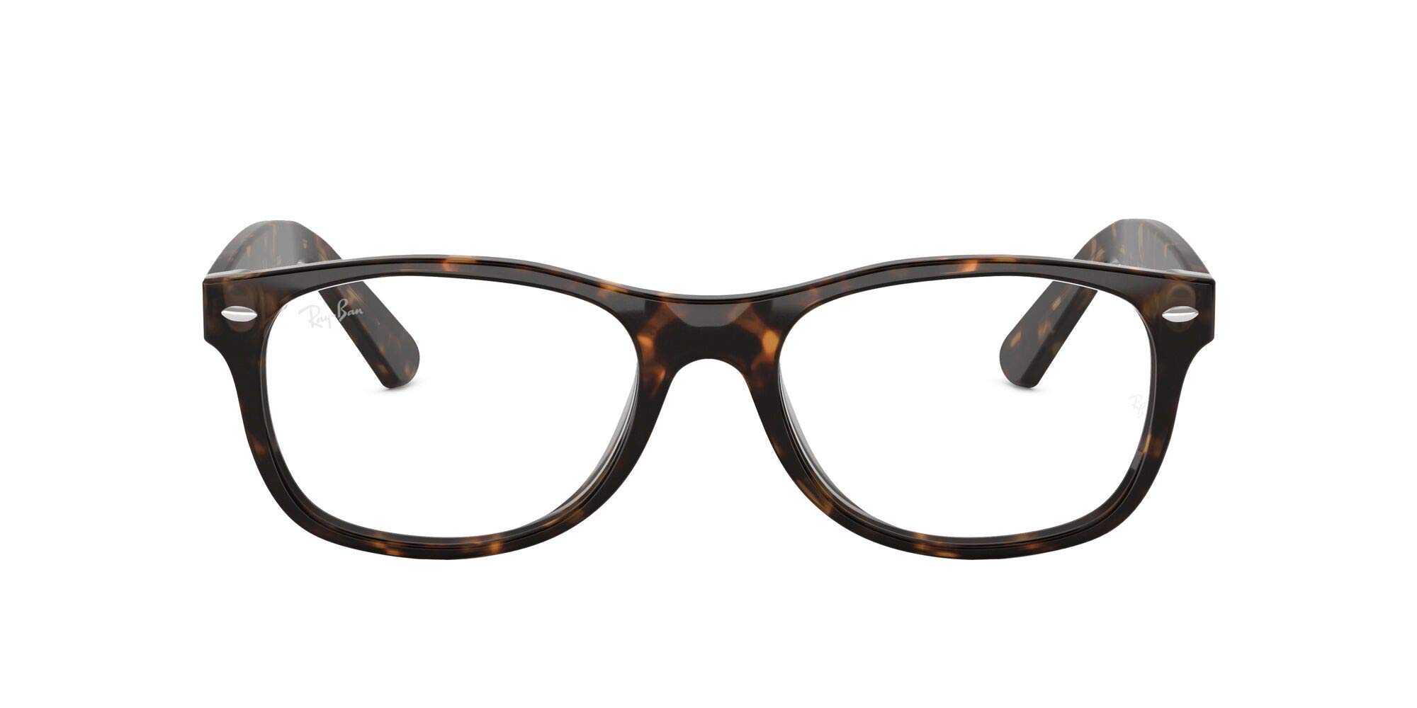 Ray-Ban RX5184F New Wayfarer Low Bridge Fit Square Prescription Eyeglass Frames, Dark Havana/Demo Lens, 52 mm