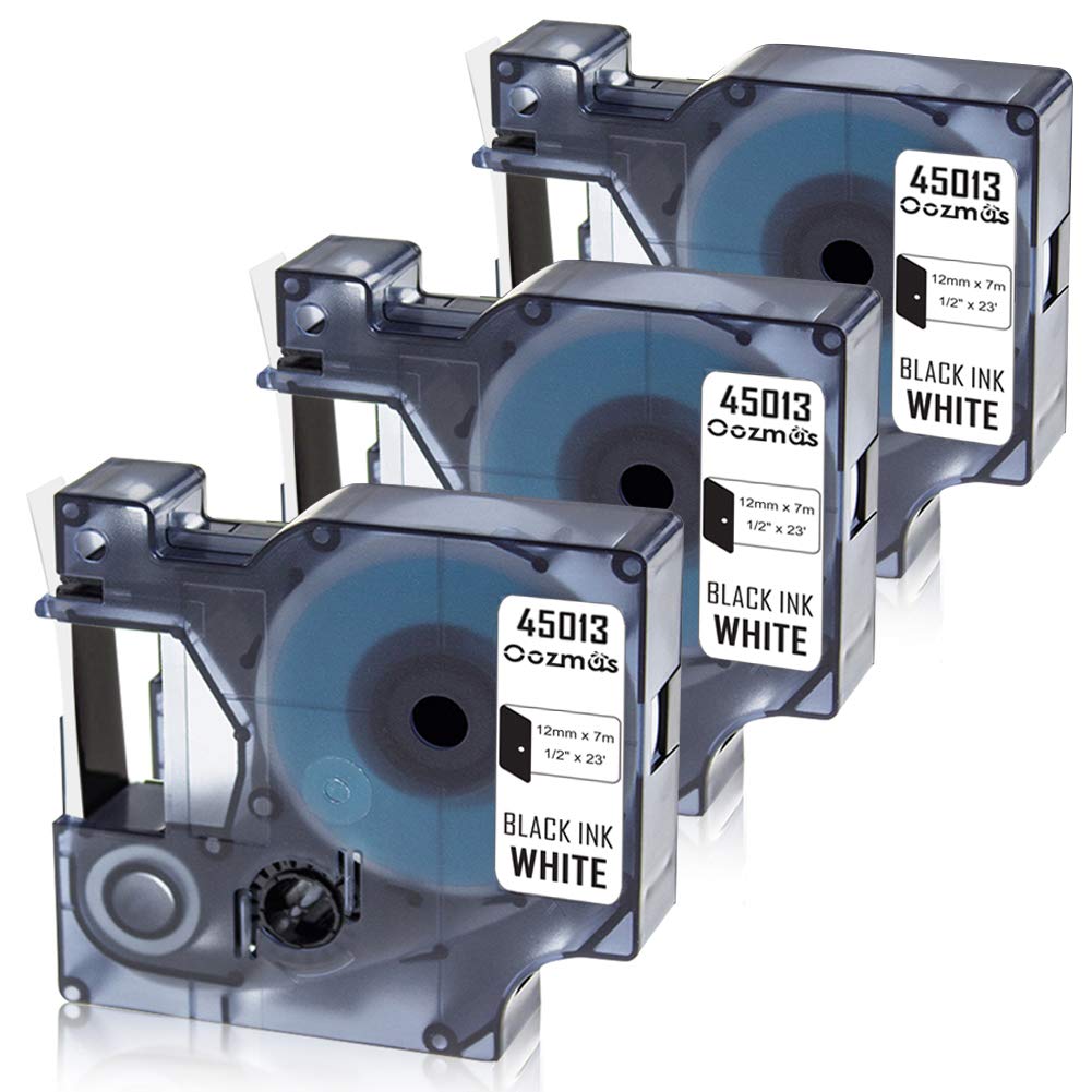 Oozmas Replacement for Dymo 45013 Label Maker Refills D1 Label Manager 160 Tape A45013 45013s S0720530 Compatible with Dymo D1 Labelmanager 280 Black on White 1/2 Inch x 23 Feet, 3 Cartridges