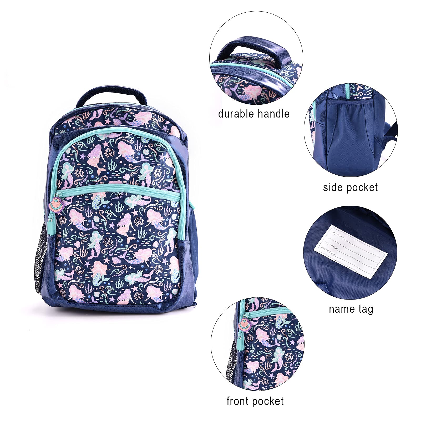SPENCIL School Backpack for Girls & Boys, Large Cute Cartoon Print Light Weight Elementary Backpack for Kids (mermaid)