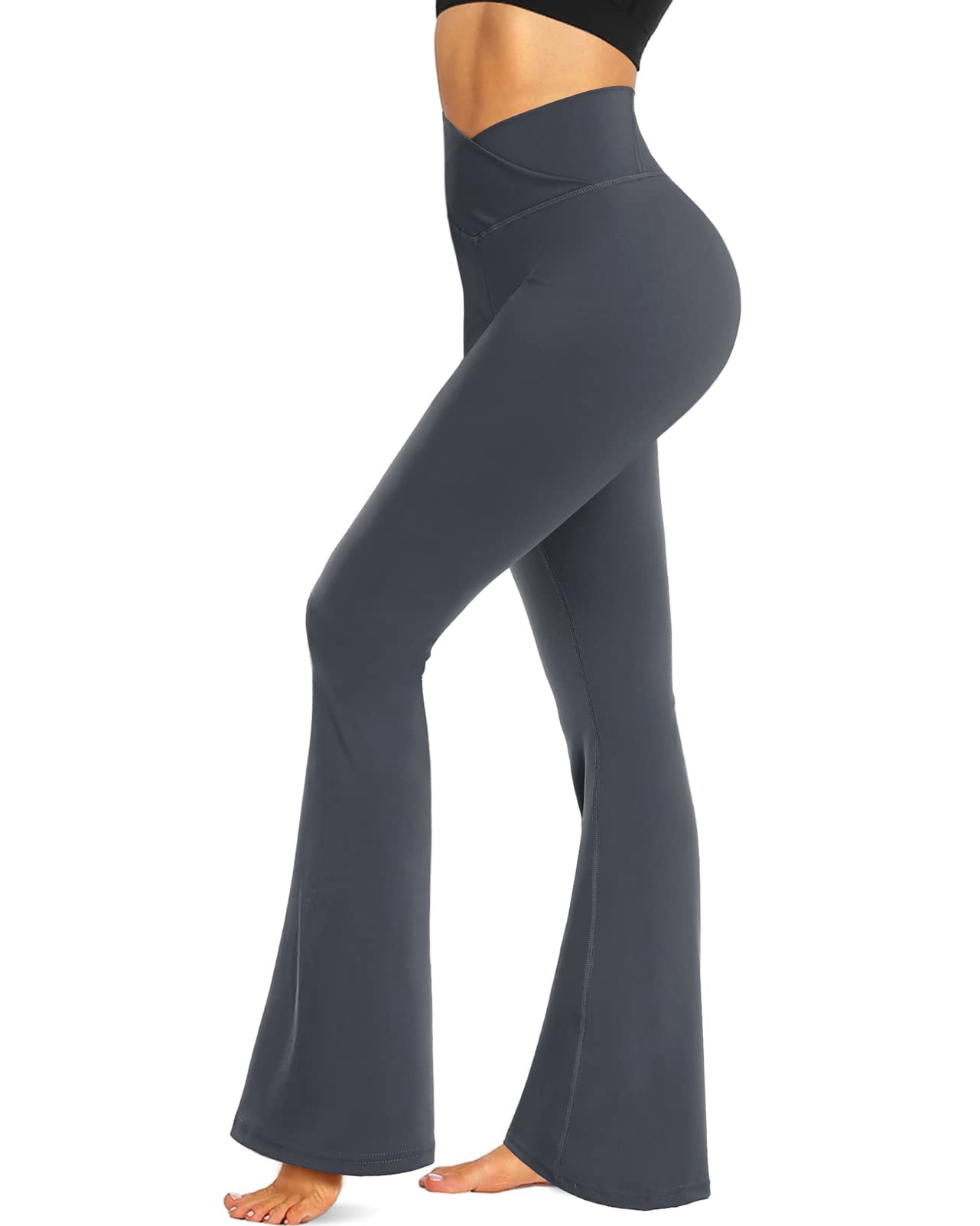 Women's Yoga Pants Flared Bootcut Leggings Casual Black V Cross High Waist Workout Gym Bootleg Bell Bottom Jazz