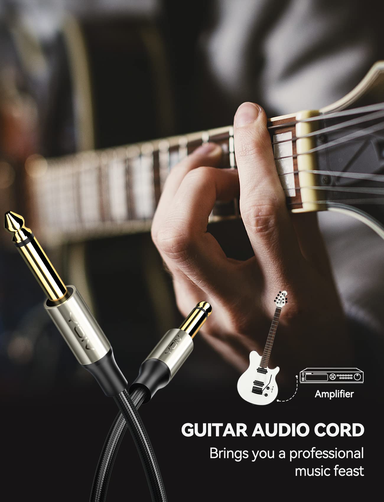 VIOY Guitar Cable 10 FT, 6.35 mm (1/4) TS (1/4) Mono Jack Unbalanced Guitar Patch Cords, High-end Instrument Cable for Electric Guitar, Bass, Keyboard, Electric Mandolin