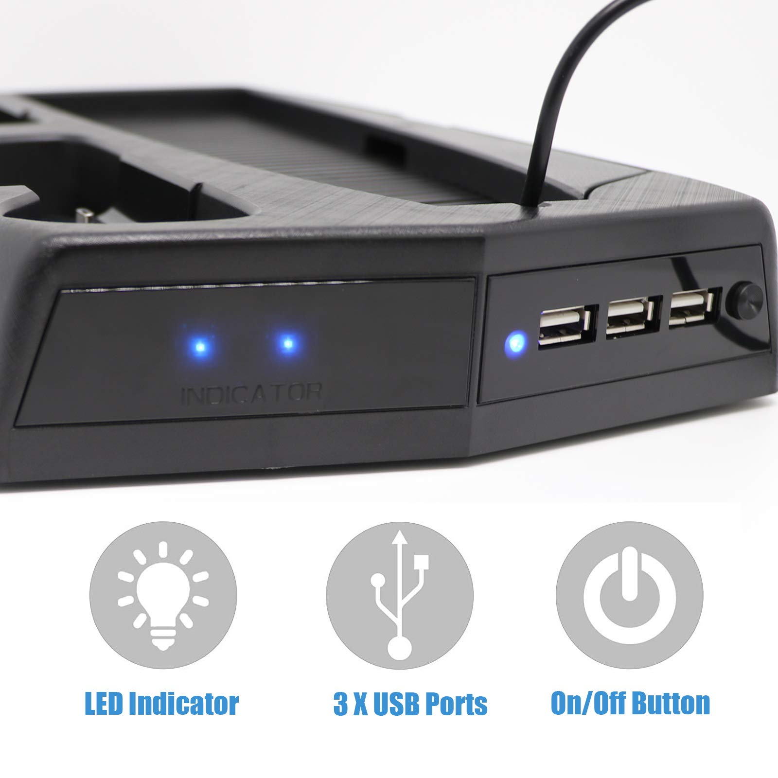 Seitop Vertical Stand for PS5, Dual Controller Charger with Cooling Fan Charging Station Game Storage for Playstation 5 with Charging LED Indicators 14 Games Slots 3 HUB USB Ports